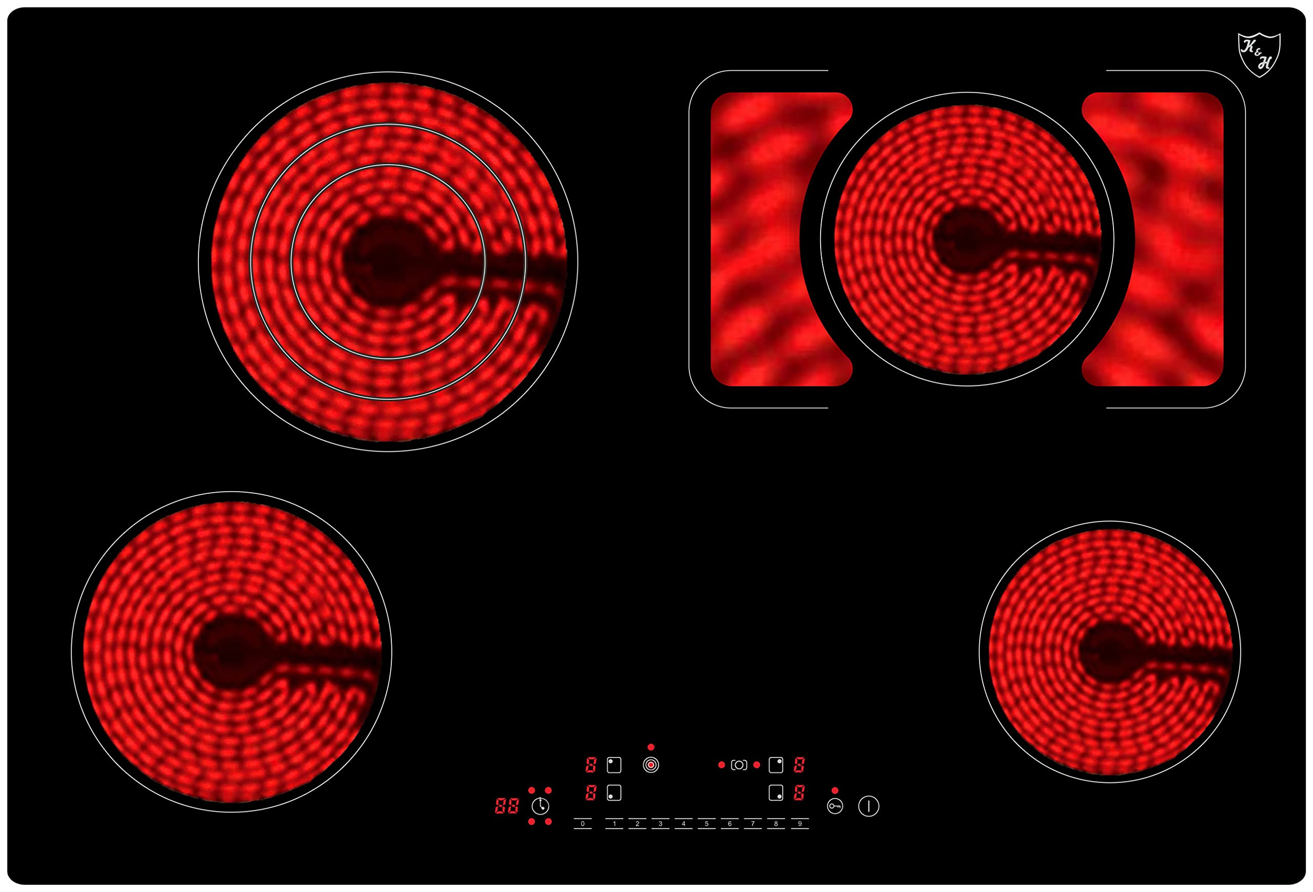 K&H 4 Burner 30 Inch Built-in Electric Stove Top Radiant Ceramic Cooktop Touch Control 240V 8000W CE304-8007