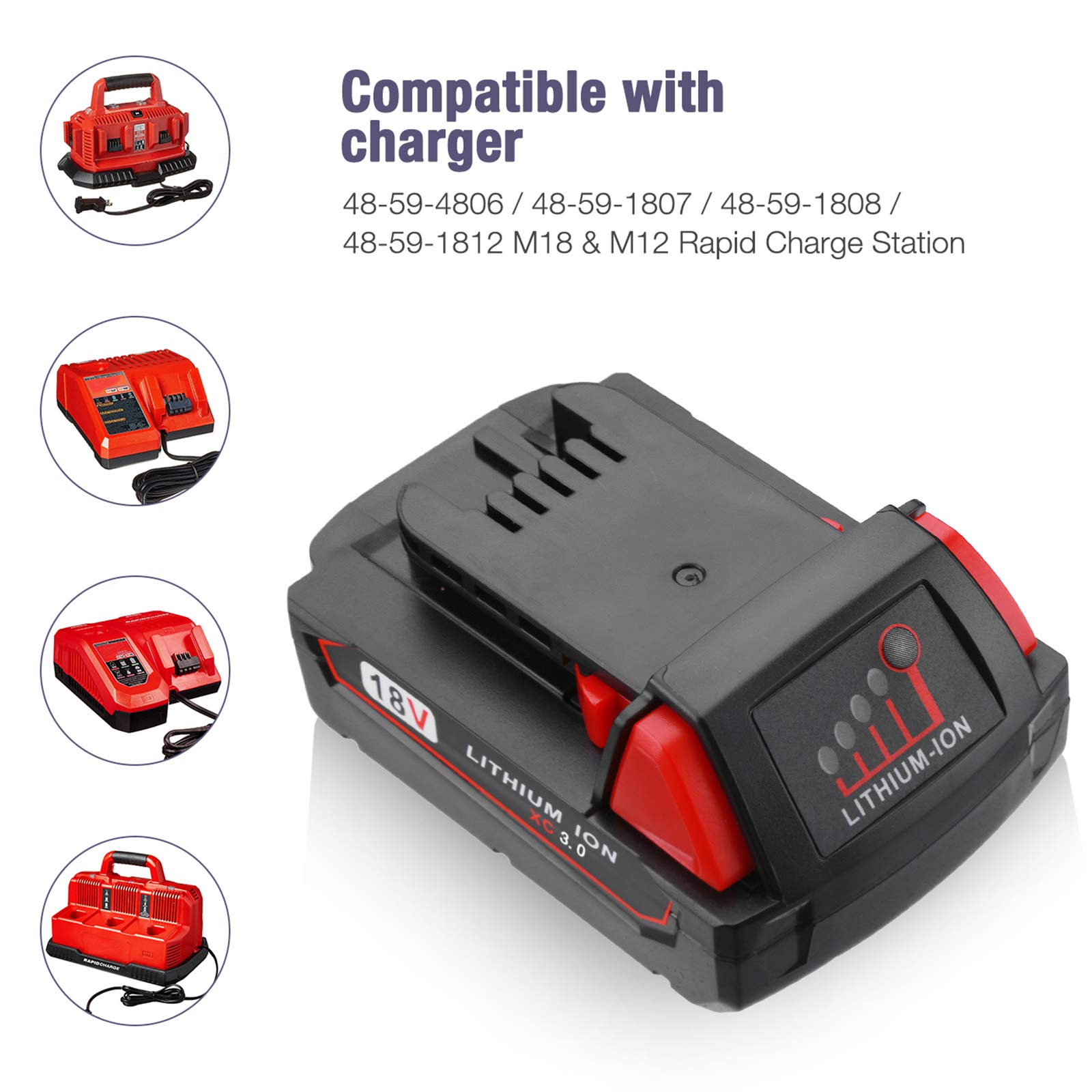 M-18 48-11-1815 Replacement Battery, 3000mAh Compatible with M-18 18V Power Tools, Replace for 48-11-1820 48-11-1840 48-11-1850 48-11-1828 48-11-1862 48-11-1852 48-11-1880 48-11-1812