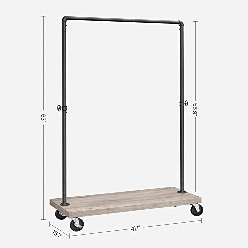 VASAGLE Clothes Rack, Heavy-Duty Clothing Rack, Industrial Pipe Style Rolling Garment Rack with Shelf, for Bedroom, Laundry Room, Retail Store, Greige and Black UHSR065B02