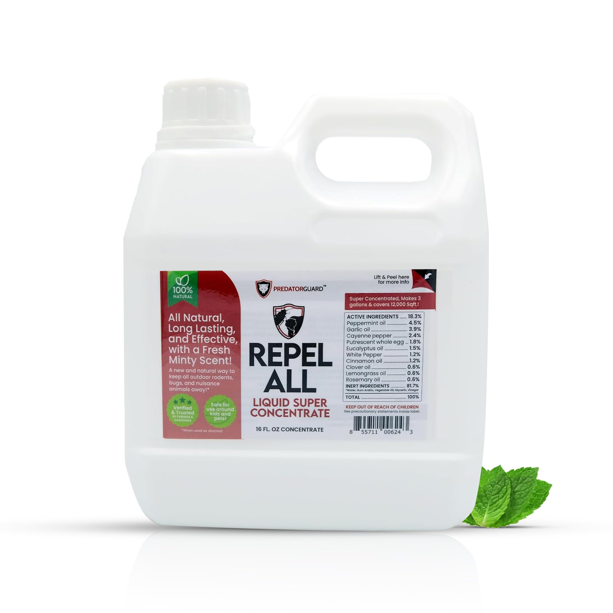 Predator Guard Repel All - Animal Repellent Liquid Super Concentrate for Rats Mice Skunk Raccoon Fox Bear Roach Mosquito Spider & Bug Spray - Treats up to 12,000 Sqft - 16 oz