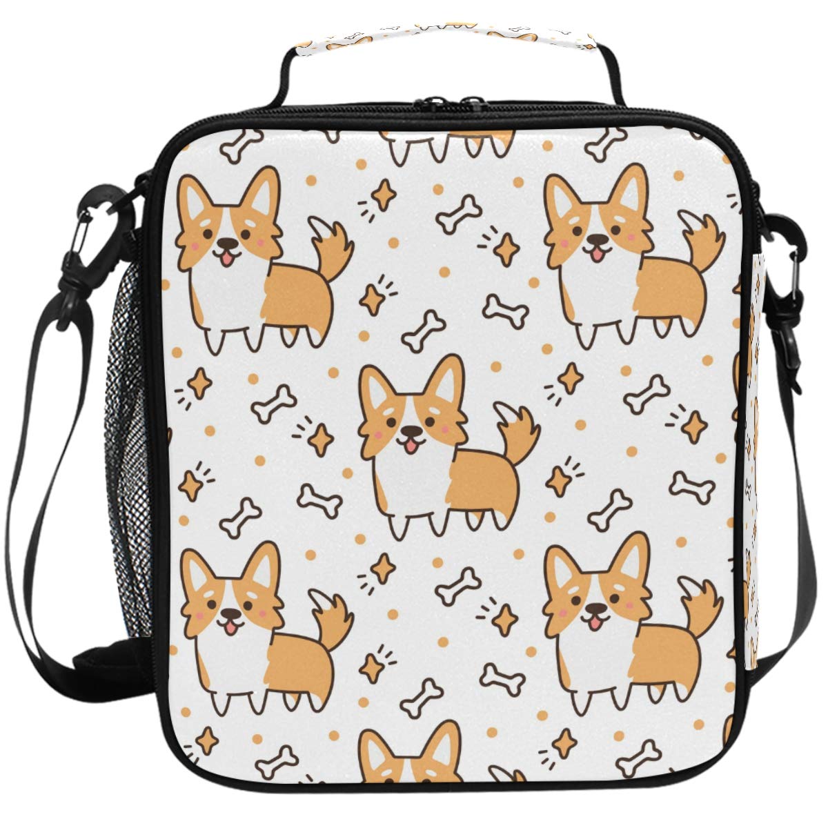 Pfrewn Corgi Dog Lunch Box Yellow Puppies Insulated Lunch Bag Cute Star Dogs Bone Reusable Cooler Meal Prep Bags Lunch Tote with Shoulder Strap for Office Adults School Kids Girls Boys Teens
