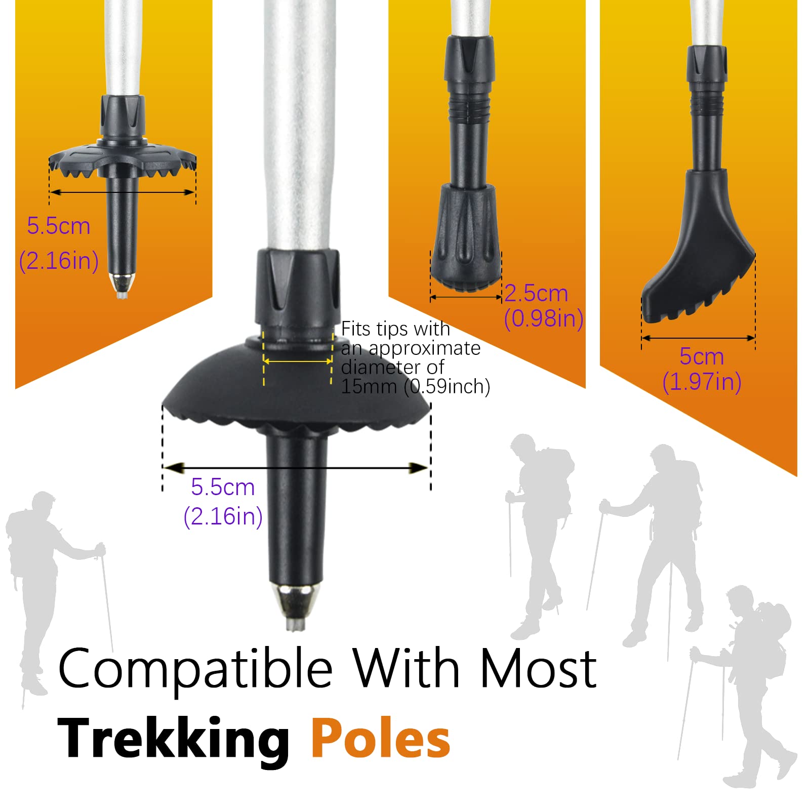 Mud Ski Basket Tip Trekking Stick Pole Replacement Tips Rod Shoes for 2 Pcs Walking Sticks Rubber Tips for - Collapsible Trekking Poles Hiking - Hiking Sticks Lost or Worn Standard Walking Poles Tips