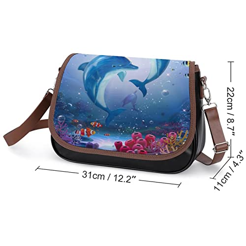 Pod of Lovable Dolphin Women's Vintage Crossbody Shoulder Bag Leather Handbags Small Purse