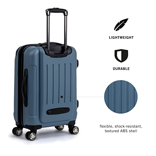 Kenneth Cole REACTION Renegade Luggage Expandable 8-Wheel Spinner Lightweight Hardside Suitcase, Granite Blue, 20-Inch Carry On