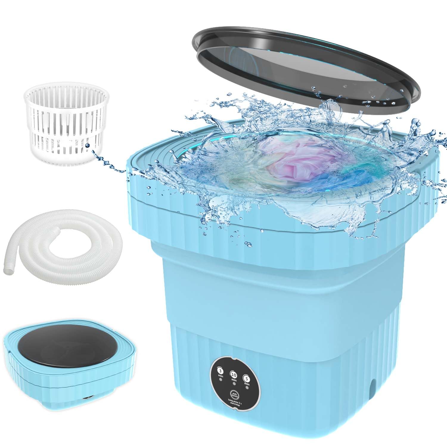 YLTIMER Portable Washing Machine, 8L Small Foldable Washing Machine with Spin,Collapsible Mini Washer and Dryer for Travel, Apartment, Socks, Underwear (Blue)