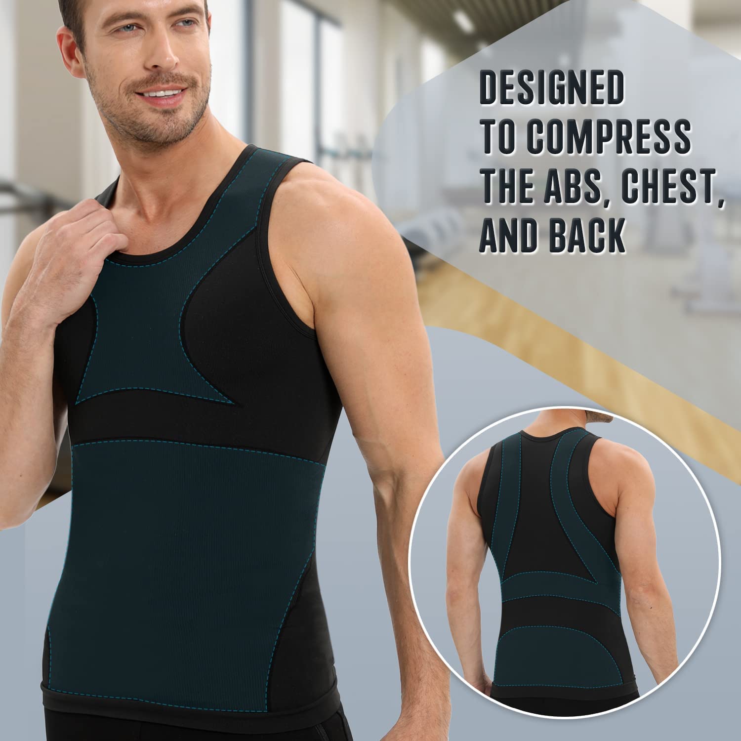 PODFAN Gynecomastia Compression Shirt for Men, Slimming Tank Top Undershirts, Mens Body Shaper Vest(Black,Large)