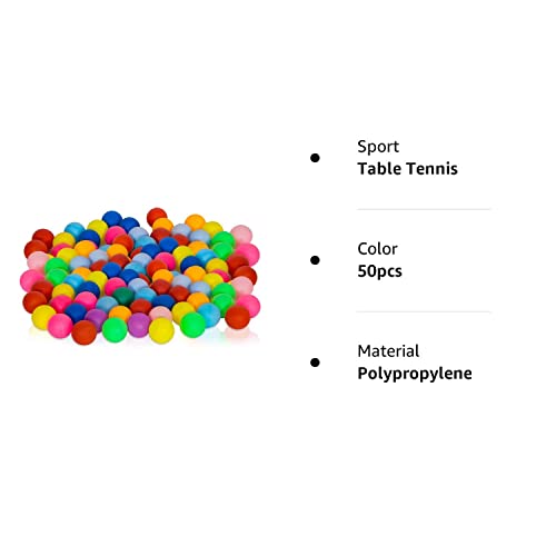 Lestiour Ping Pong Balls 50/100 Pack Colored Bulk 2.4g, 40mm Entertainment Table Tennis Balls for Kids, Pong Balls, DIY Games Fun Arts and Learning Activities (50pcs)