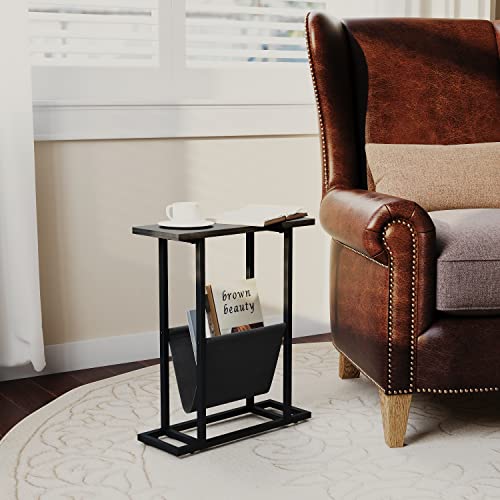 Yusong Small Narrow Side Table and C Shaped Side Table for Small Space, Slim Couch Side Table Skinny Nightstand for Living Room Bedroom, Grey