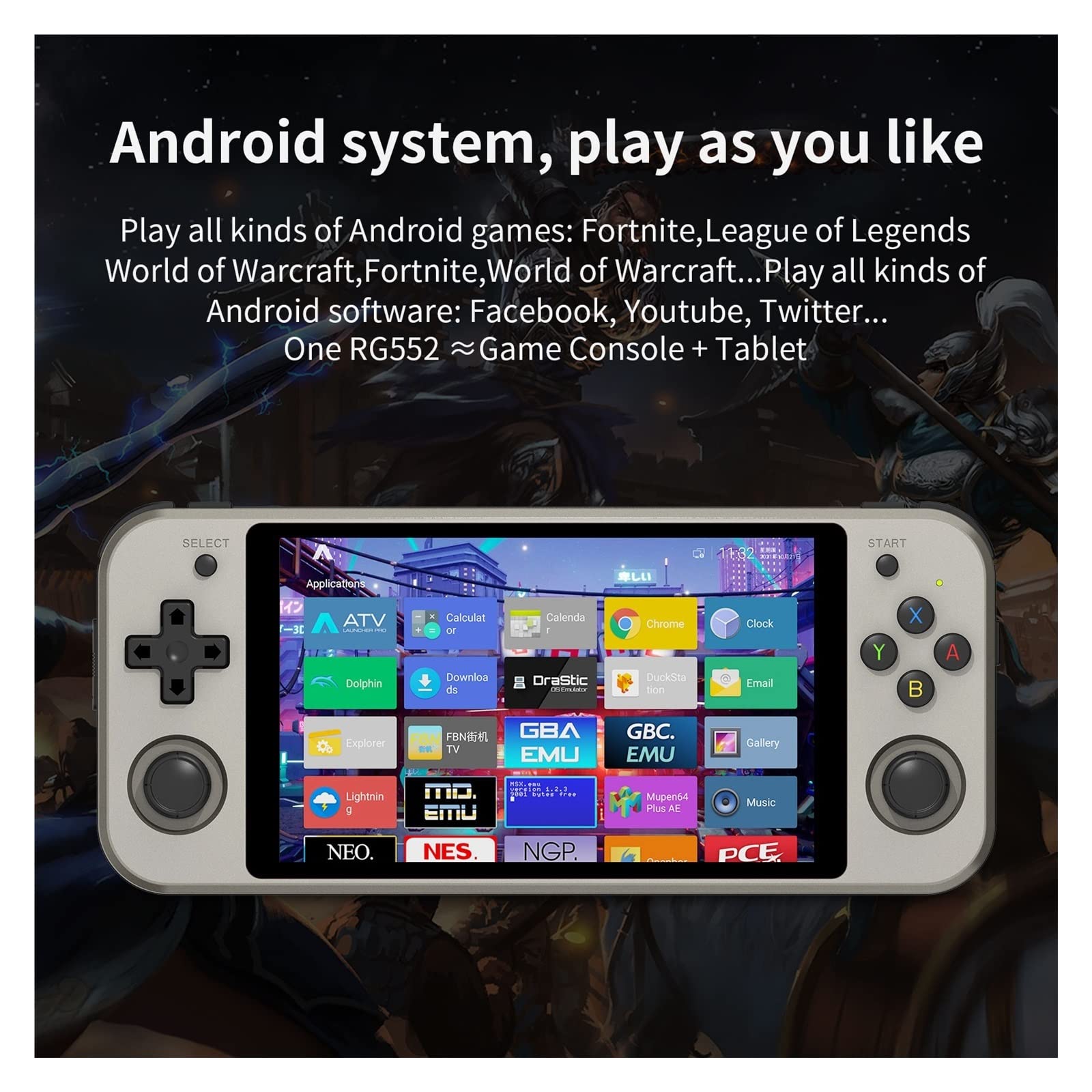 RG552 Handheld Game Console 5.36-inch IPS Touch Screen Video Game Player (Color : RG552 B 80G US Plug)