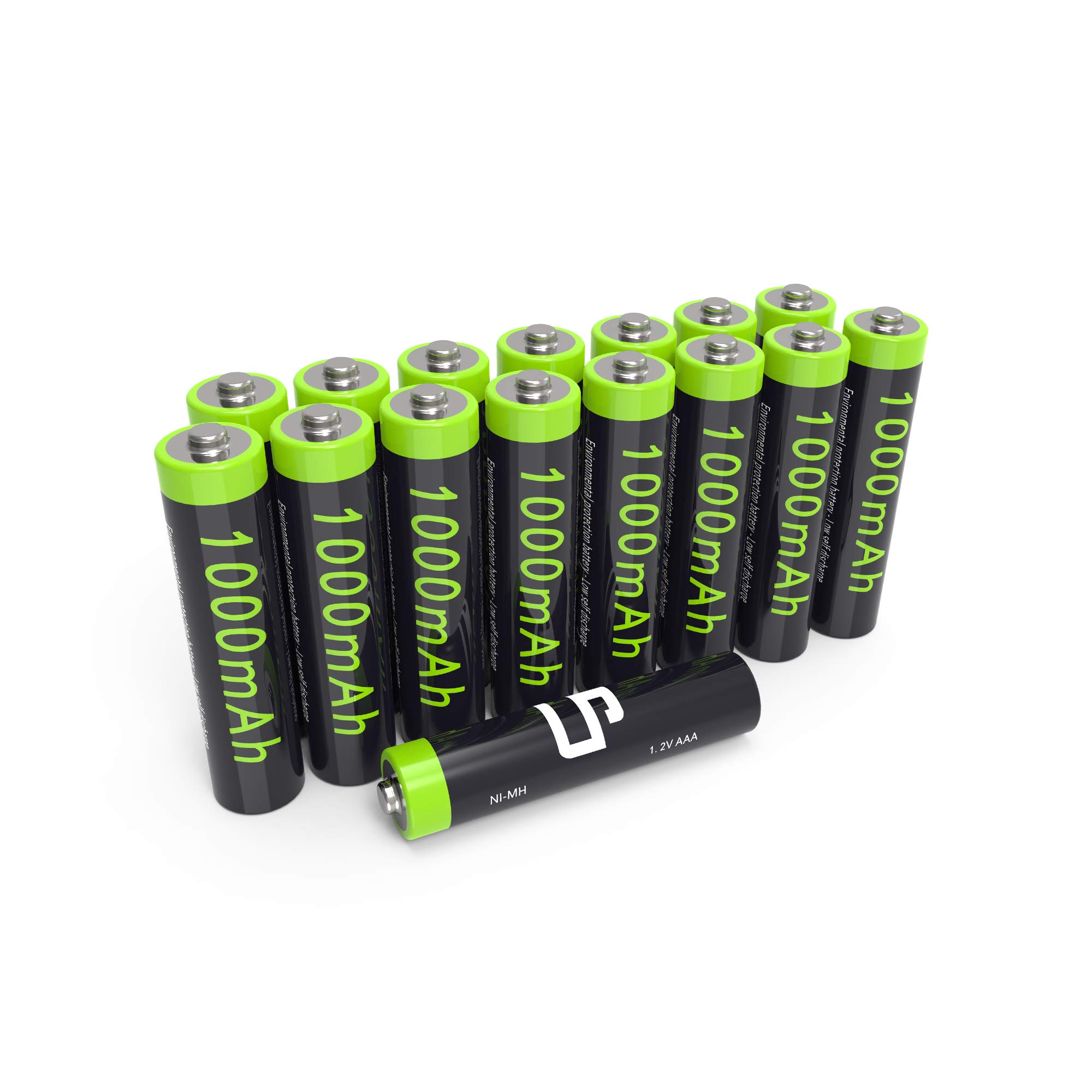 LP AAA Rechargeable Batteries, 16 Pack High Capacity Rechargeable Triple A Batteries 1000mAh 1.2V NIMH Low Self Discharge for Clocks, Remotes, Toys, Cameras, Flashlights and More