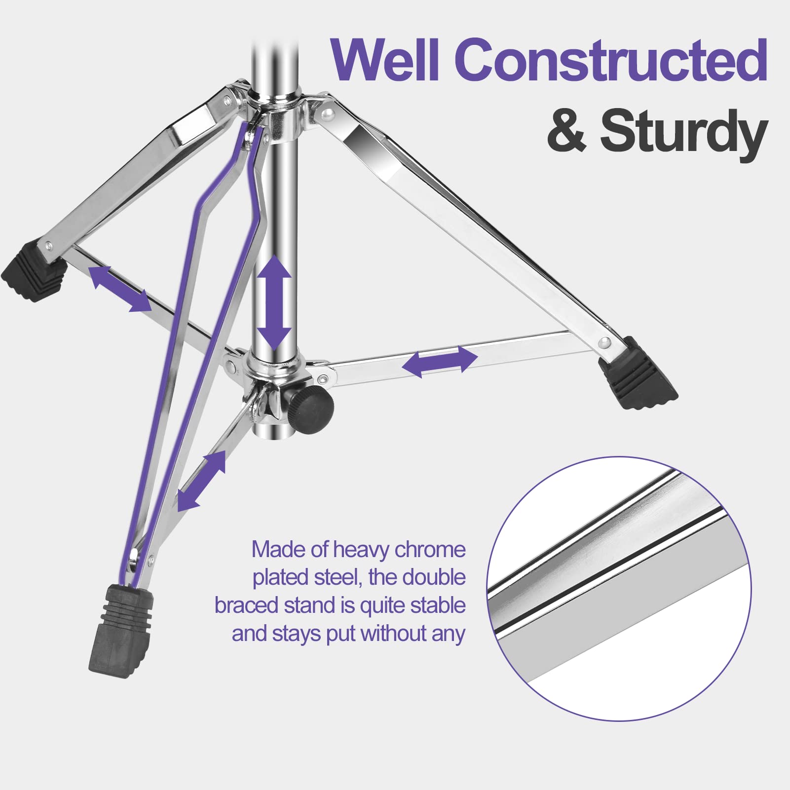 OUKMIC Drum Throne, Comfortable Adjustable Height Padded Drummer Stool, Tripod Non-Slip Foot Chair, Portable Folding Music Seat for Adults Kids, 5A Drumsticks Included