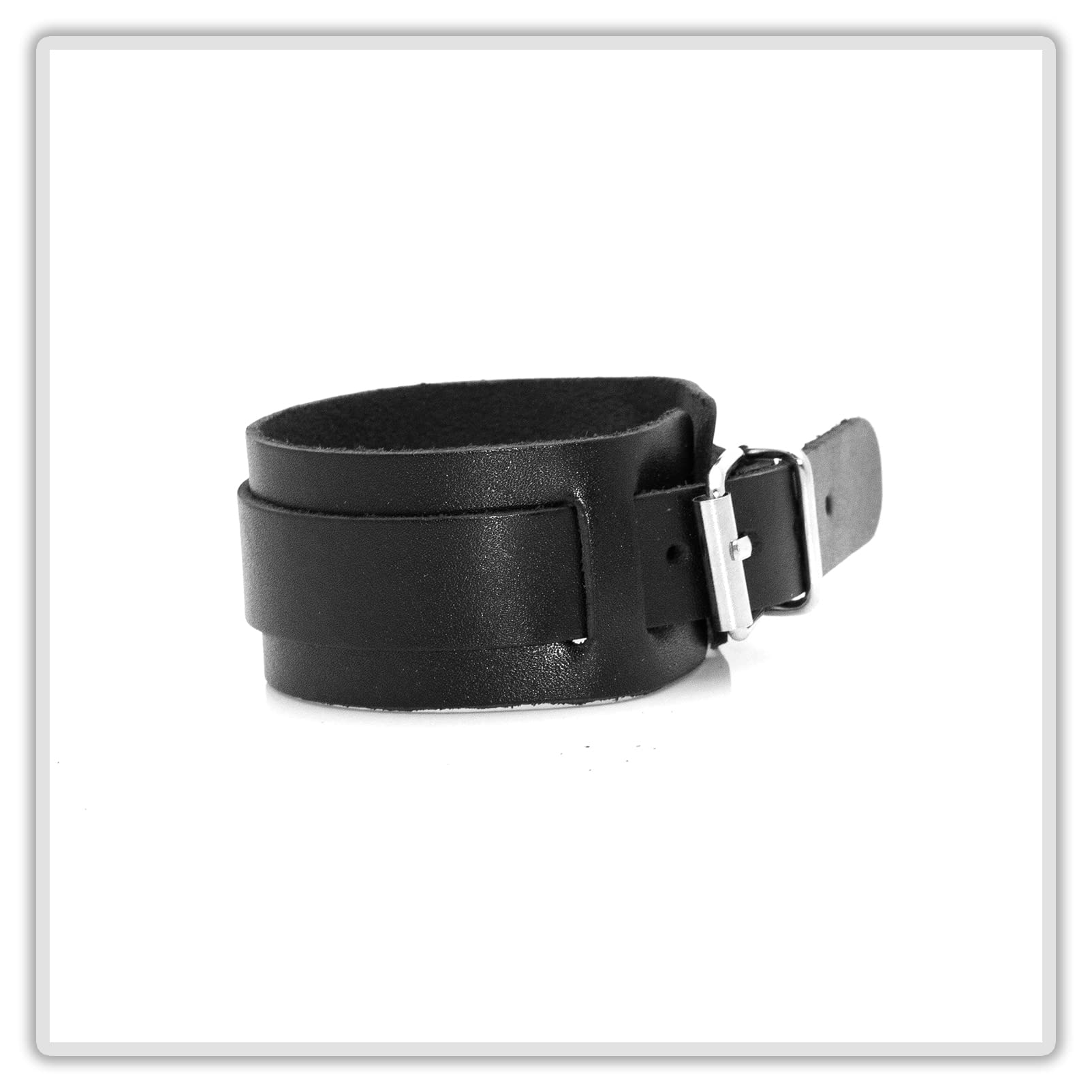Mgutillart Punk Belt Buckle Cuff Bracelet Wide Leather Wrist Bracelet(Black)