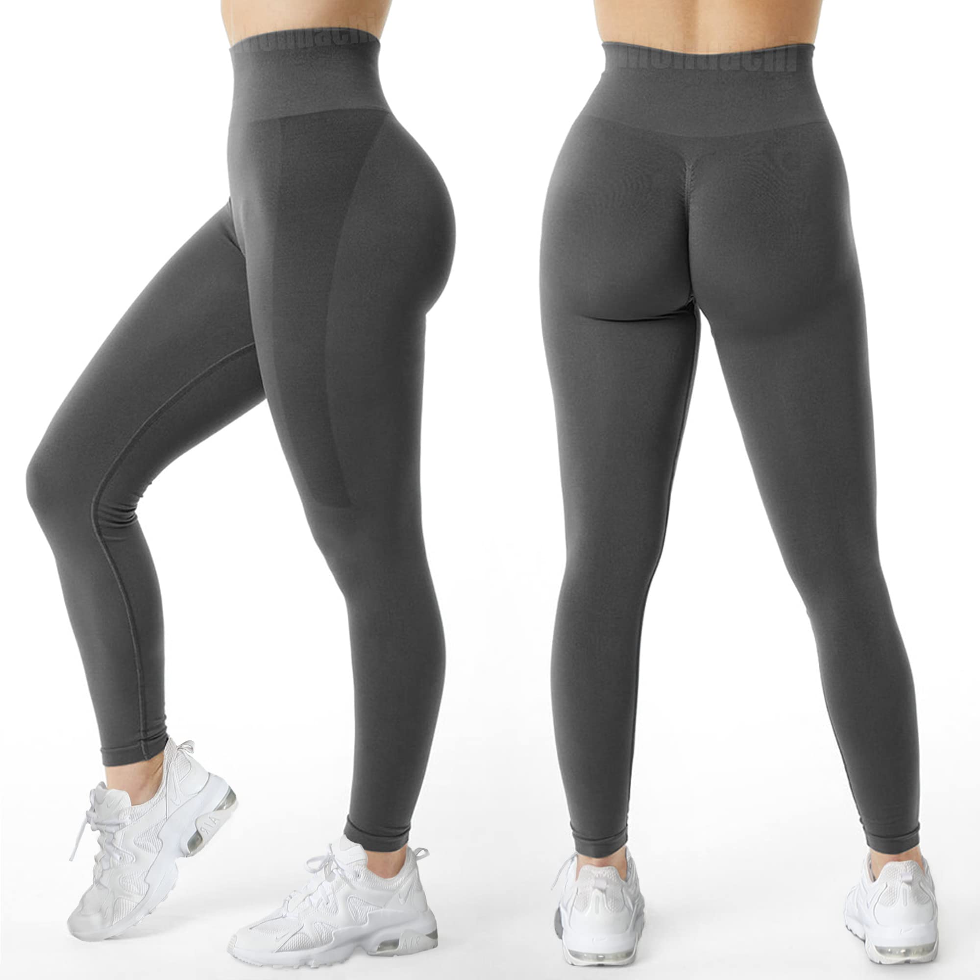 MOHUACHI Butt Lifting Workout Leggings for Women High Waisted Yoga Pants Scrunch Butt Gym Seamless Booty Tights (#1 Gray,Large)