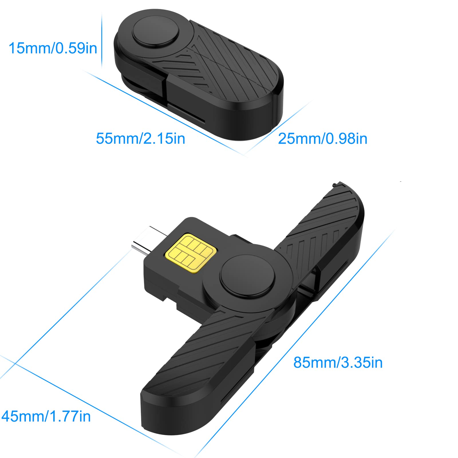 USB C DOD Military USB Common Access CAC Smart Card Reader and ID CAC Card Reader,Compatible with Mac Os, Windows,Linux(Mini Foldable and protable Type C)