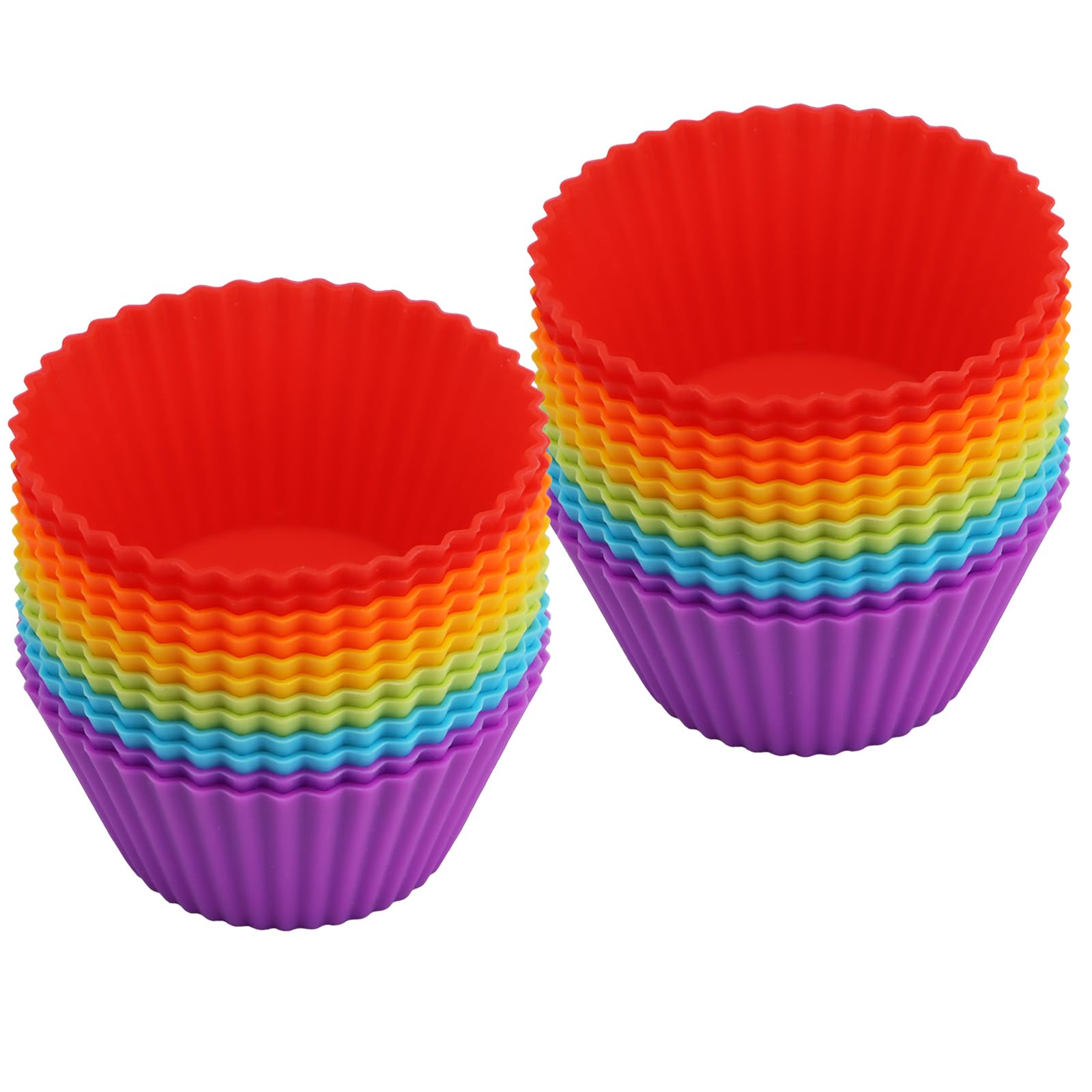 SAWNZC Silicone Cupcake Liners 24Pcs, Reusable Muffin Baking Cups Non-Stick Cake Molds Sets, Standard Size, BPA Free, Dishwasher Safe