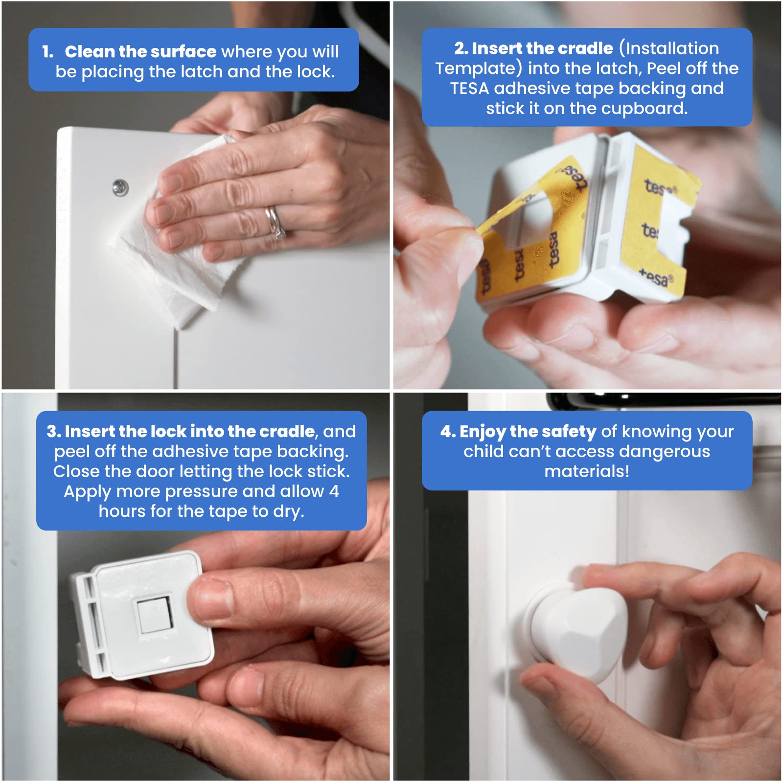 Lulasafe Magnetic Cabinet Locks β 10 Pack Baby Proof Cupboard Safety Latches β Adhesive, for Cabinets & Drawers - Easy Installation No Drilling or Tools Required