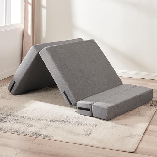 Z-hom Folding Sofa Bed, 6 inch Foldable Mattress Convertible Sleeper Chair Floor Mattress Couch, Convertible Sofa Bed with Pillow & Washable Cover for Room/Office/Dorm 76" x 39" x 6" (Light Grey)