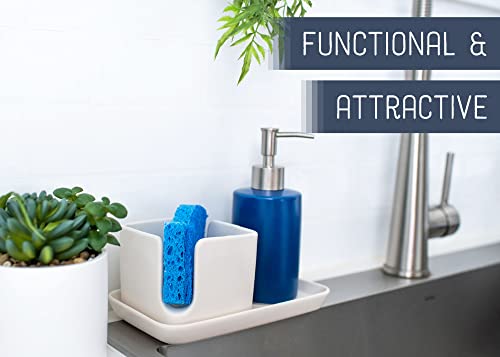 Nat & Jules Kitchen & Bathroom 8 x 4.5 Ceramic Sink Caddy Set of 2 - Stylish Household Essentials for Organization and Storage for Shower, Mudroom, Bath & Kitchen Counter Sink, Cream