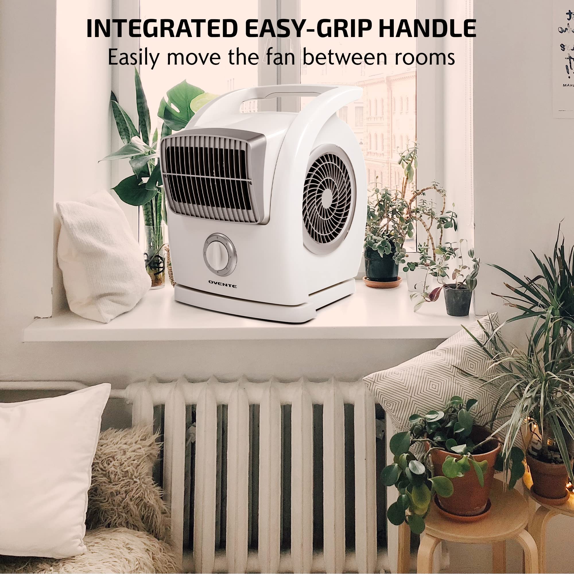 OVENTE Electric Blower Floor Fan 15" with 3-Speed Control, 90° Oscillating and 45° Manual Pivoting Head, Low-Noise Technology and Easy to Clean Air Filter Ideal for Home, Bedroom, Office, White BF74W