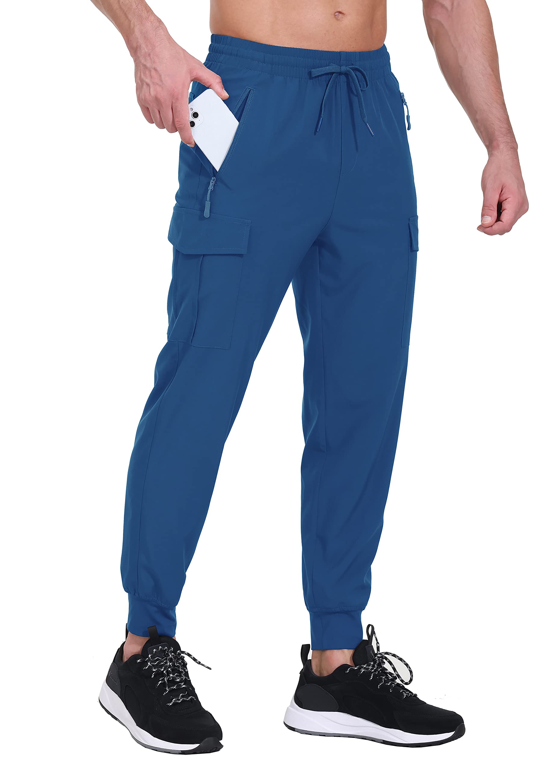 POLIVA Joggers for Men Lightweight Hiking Pants Quick Dry Cargo Travel Golf Casual Track Athletic Pants with Pockets Blue L