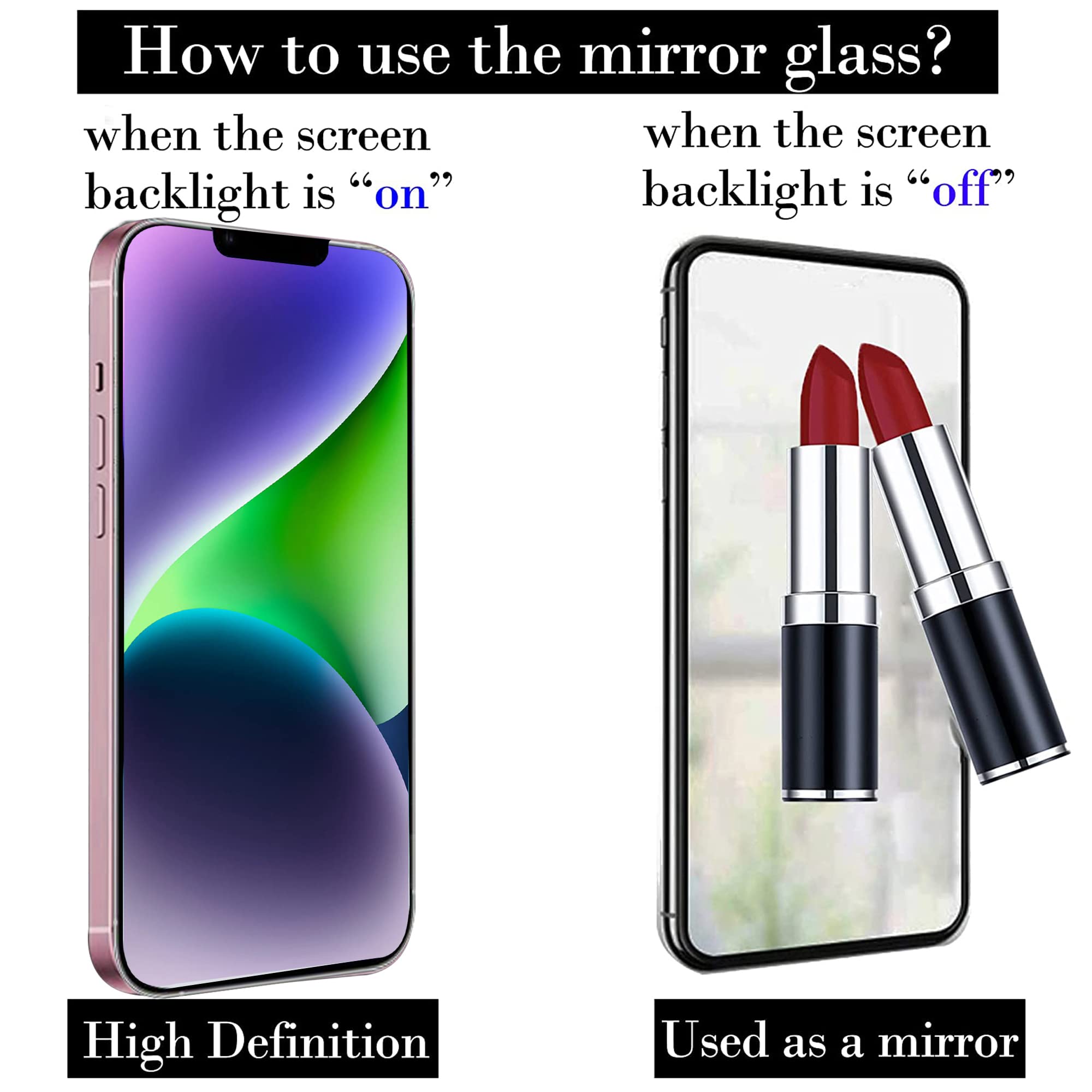 Ivachell 2 Pack compatible with iPhone 14 Plus and compatible with iPhone 13 Pro Max screen protector Mirror tempered glass Mirrored Effect film Full Coverage Anti-Scratch Bubble Free HD (6.7 inch)