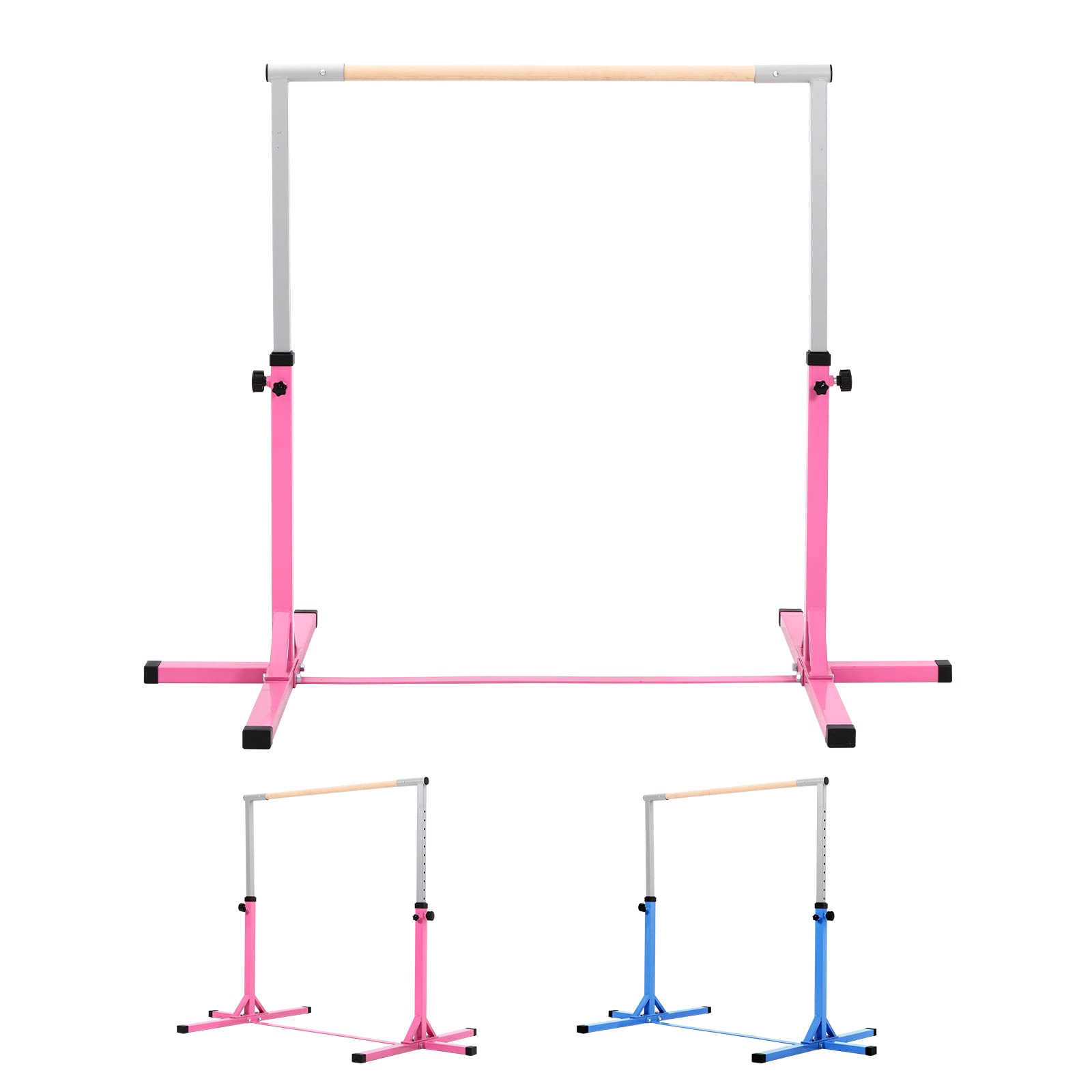 PanAme Expandable Gymnastics Kip Bars, 3' to 5' Adjustable Height Horizontal Bars, Home Gym Equipment for Junior Training Monkey Bars for Kids Indoor (Pink)