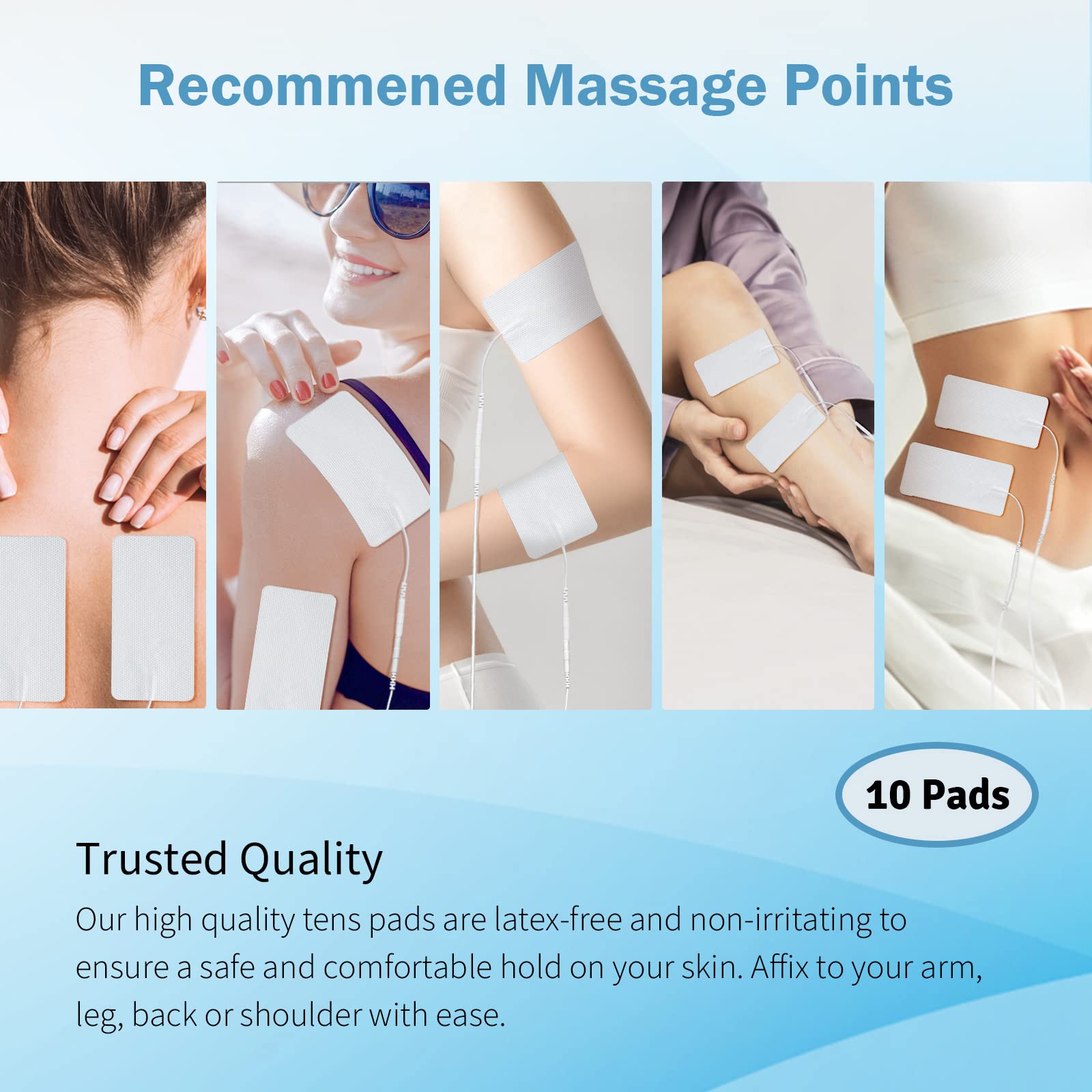 TENS Unit Replacement Pads 10 Pcs 2''x4'' Large Electrode Patches with Upgraded Self-Adhesive and Non-Irritating Design, Reusable 35 Times for Electrotherapy, Compatible with AUVON TENS, TENS 7000