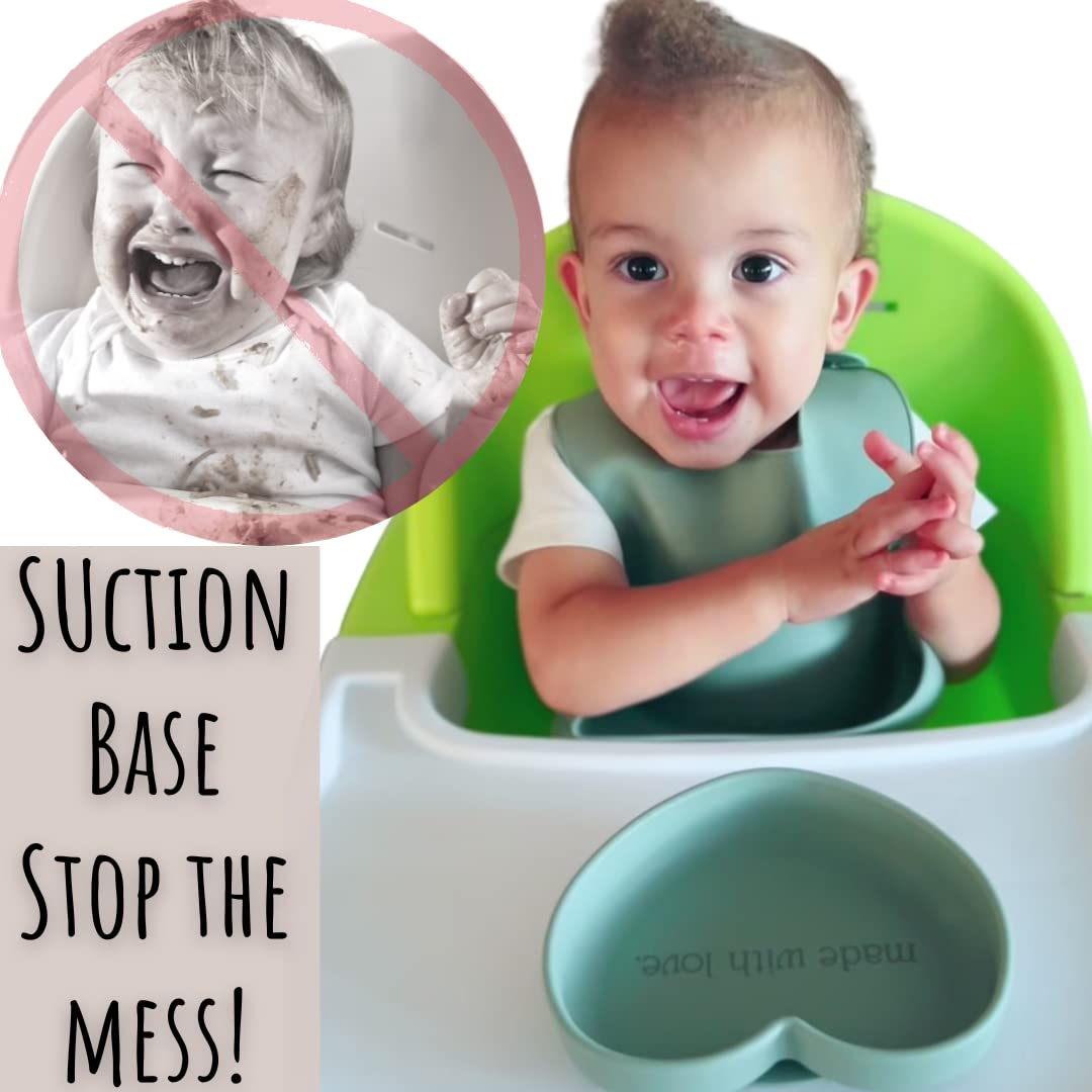 Rosebud & Bloom Shaped Silicone Feeding Set 5 Piece Baby & Toddler Tableware Silicone Set, Bib, Rosebud & Bloom Plate/Bowl, Fork & Spoon, Sippy Cup Lid Small Standard