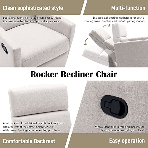 LUMISOL Modern Swivel Glider Rocker Recliner, Manual Recliner Gliders for Nursery, Upholstered Glider Reclining Chair with Tall Back for Living Room, Bedroom, Tan