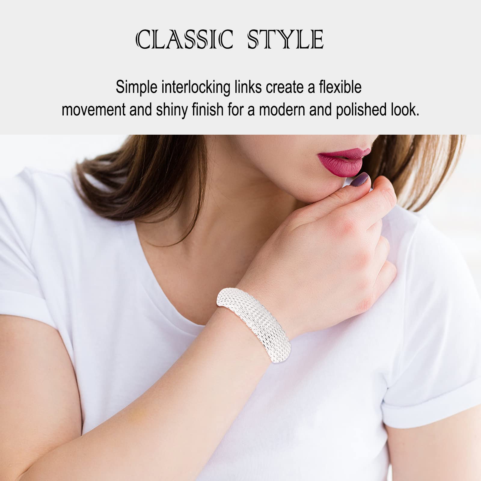 IVYRISE Bracelet 925 Sterling Silver Jewelry Sideway Big Flat Link Chain Mesh Bangle Bracelet for Women