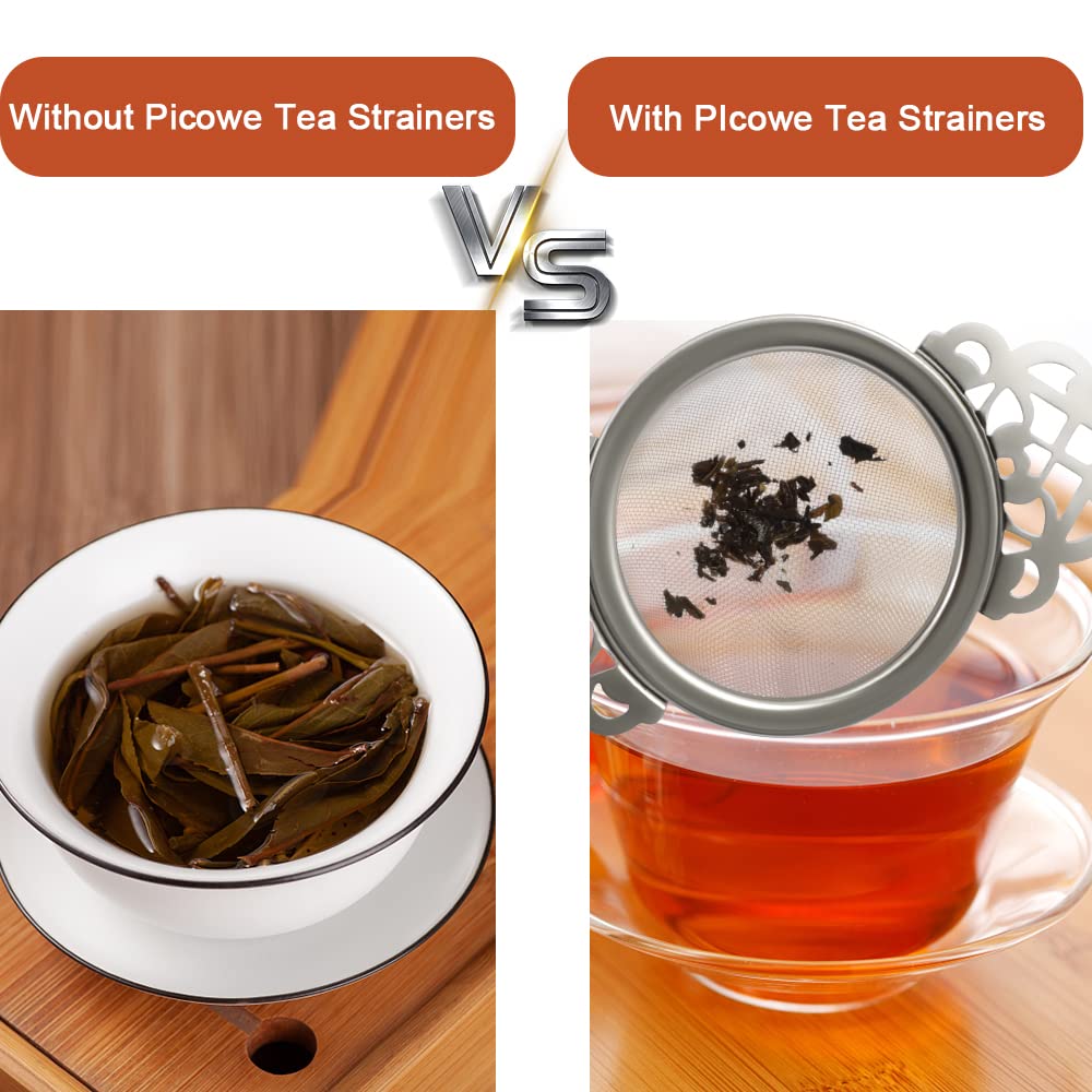Picowe 2 Pack Tea Strainer Bowl, Stainless Steel Sliver Tea Strainers for Loose Tea Fine Mesh for 2.5-4 Inch Cup Mouth