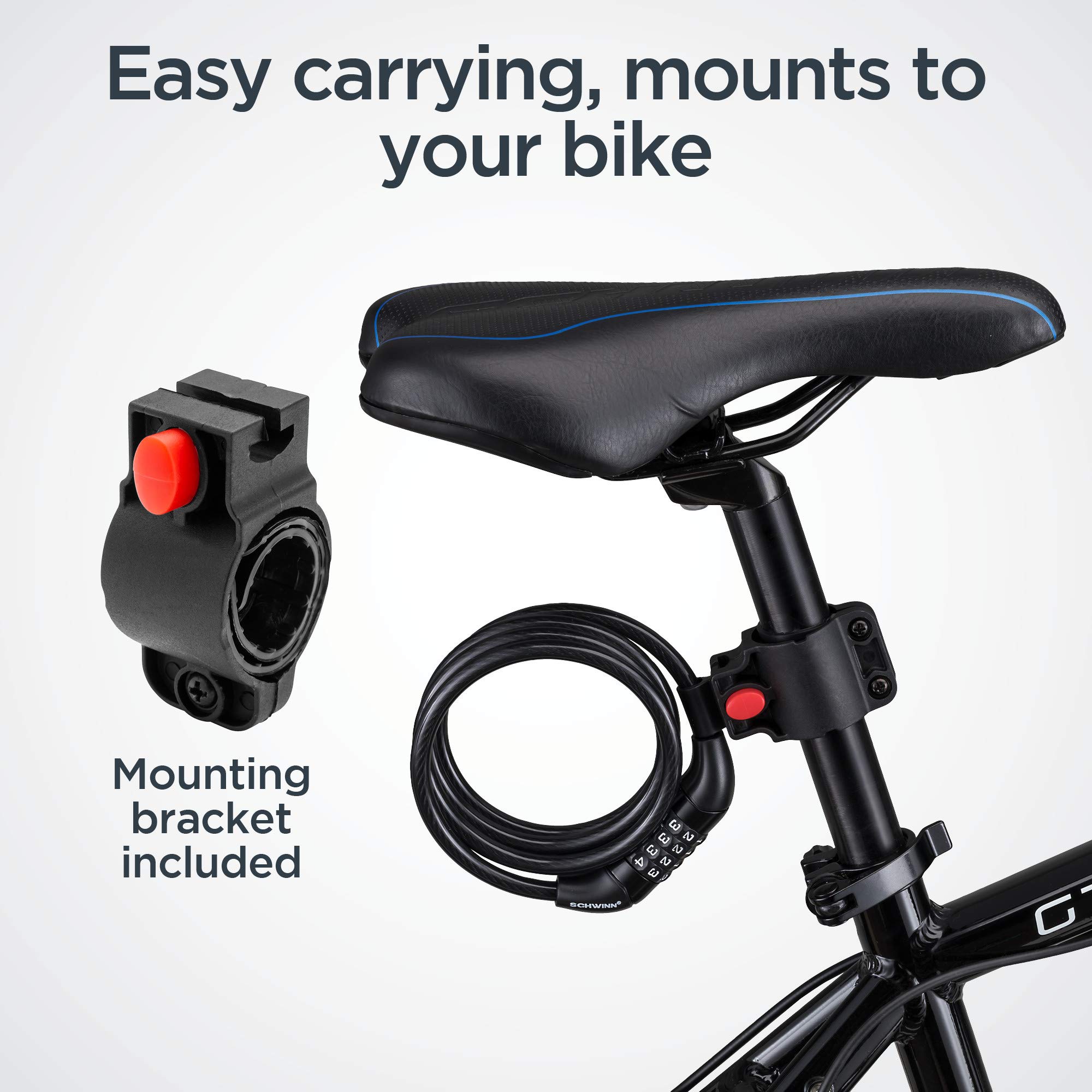 Schwinn Combination Bike Lock in Steel Cable, 6 feet x 10 mm Anti Theft Bicycle Lock, Black, Security Level 2