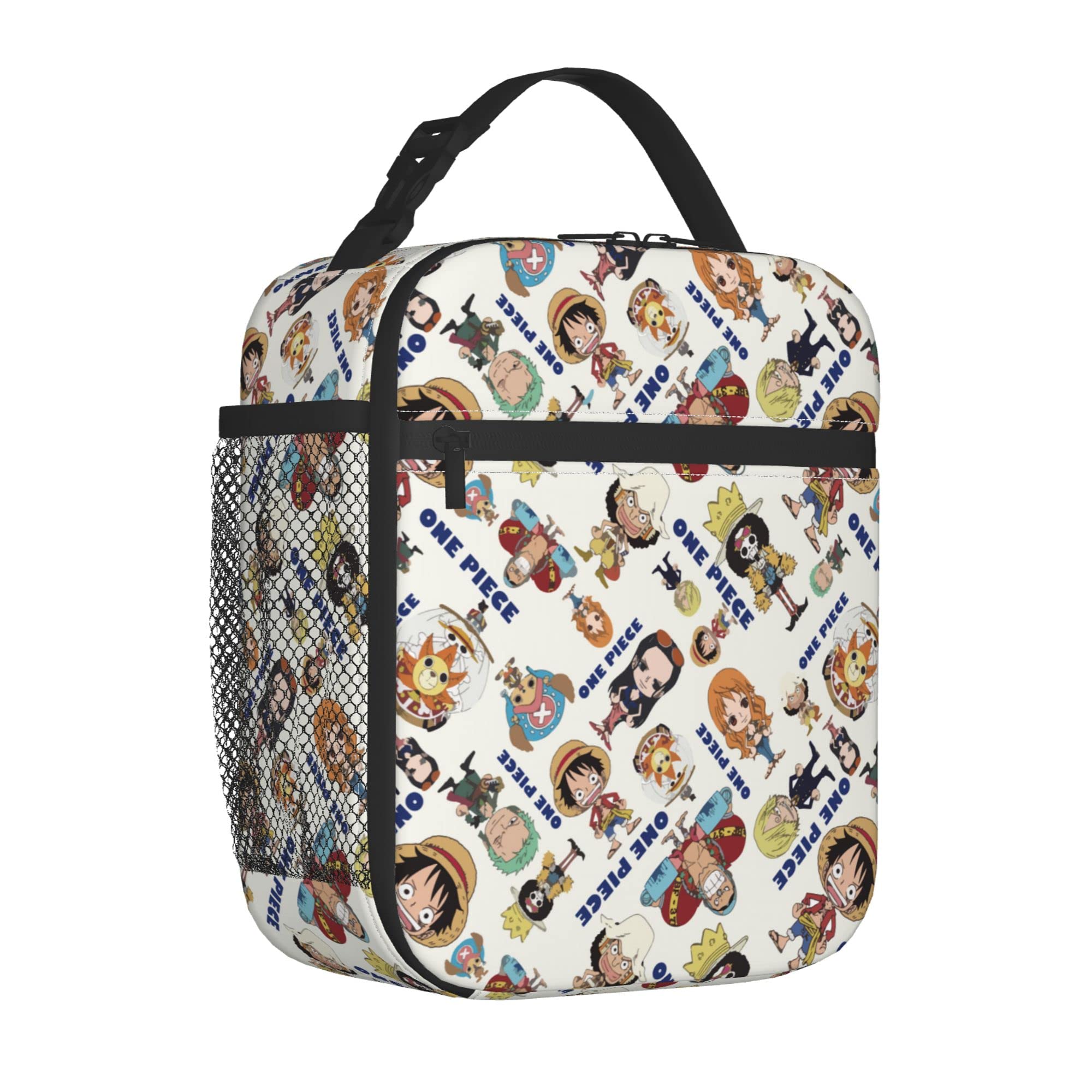 KERERI Anime Lunch Bag Boys Lunch Box With Bottle Holder Insulated Cooler Lunchbox For Kids Adults Work Office Picnic Beach (white)