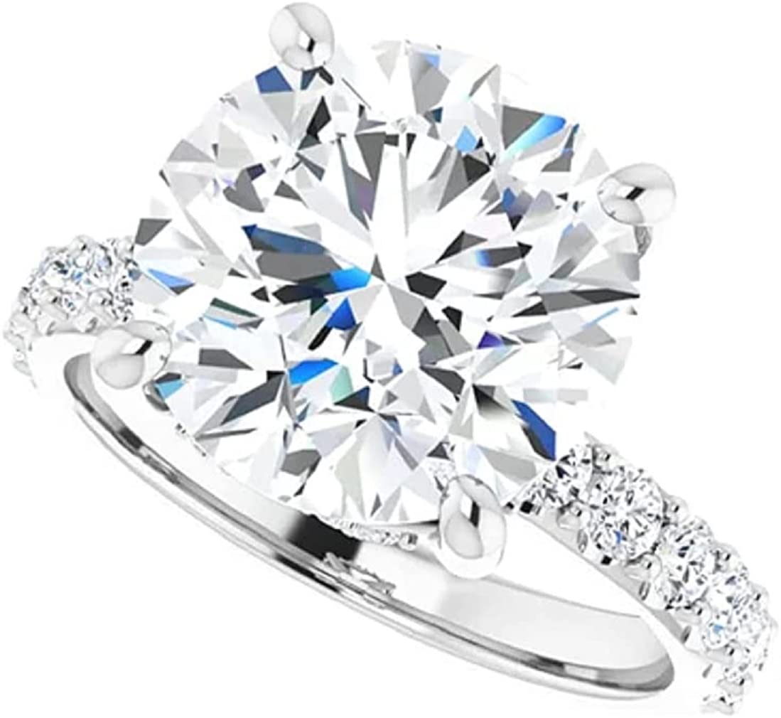 Moissanite World 5 CT Round Cut Colorless Moissanite Engagement Ring, Wedding/Bridal Ring Set, Solitaire Halo Style, Solid Sterling Silver Vintage Antique Anniversary Promise Ring Gift for Her (8)
