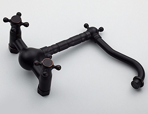 SJQKA Faucet Black bronze antique faucet, faucet basin, cold and hot wall, double hole basin faucet