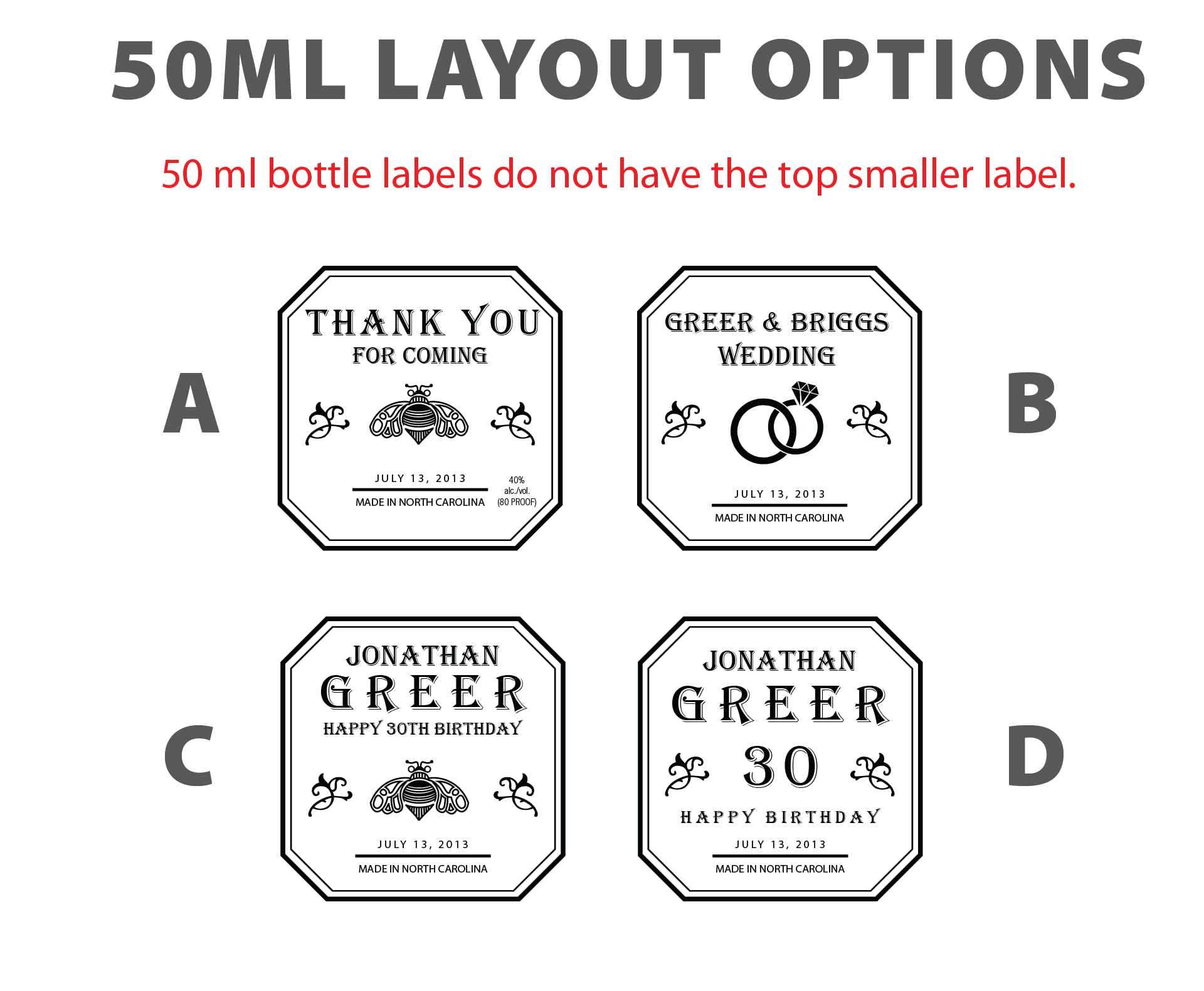Personalized Label to fit Patron Tequila Bottles (No Proof)