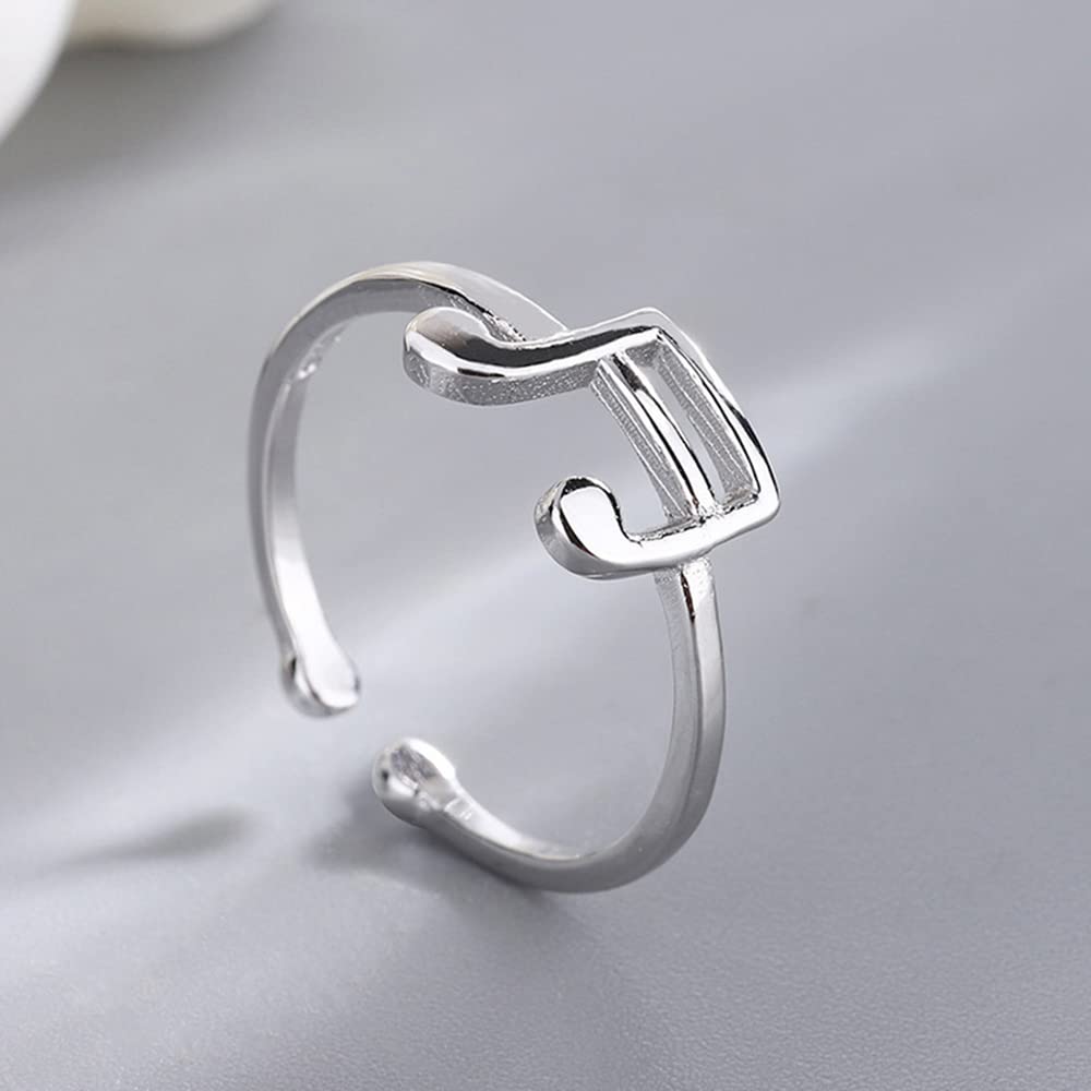 Musical Symbol 925 Sterling Silver Stackable Ring Minimalist Treble Clef Note Statement Open Adjustable Extendable Finger Rings for Women Men Simple Birthday Jewelry Gift for Music Lover Best Friends Music Party