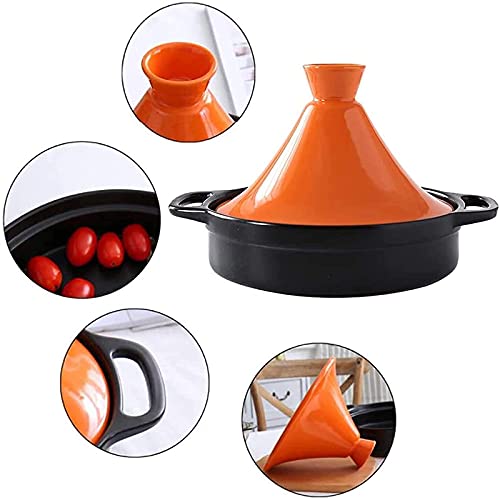 Moroccan Tagine Pot, Thickened cast iron enamel clay pot rice, with 2 Handle and Lid, for Cooking and Slow Stew Ceramic Casserole,Yellow