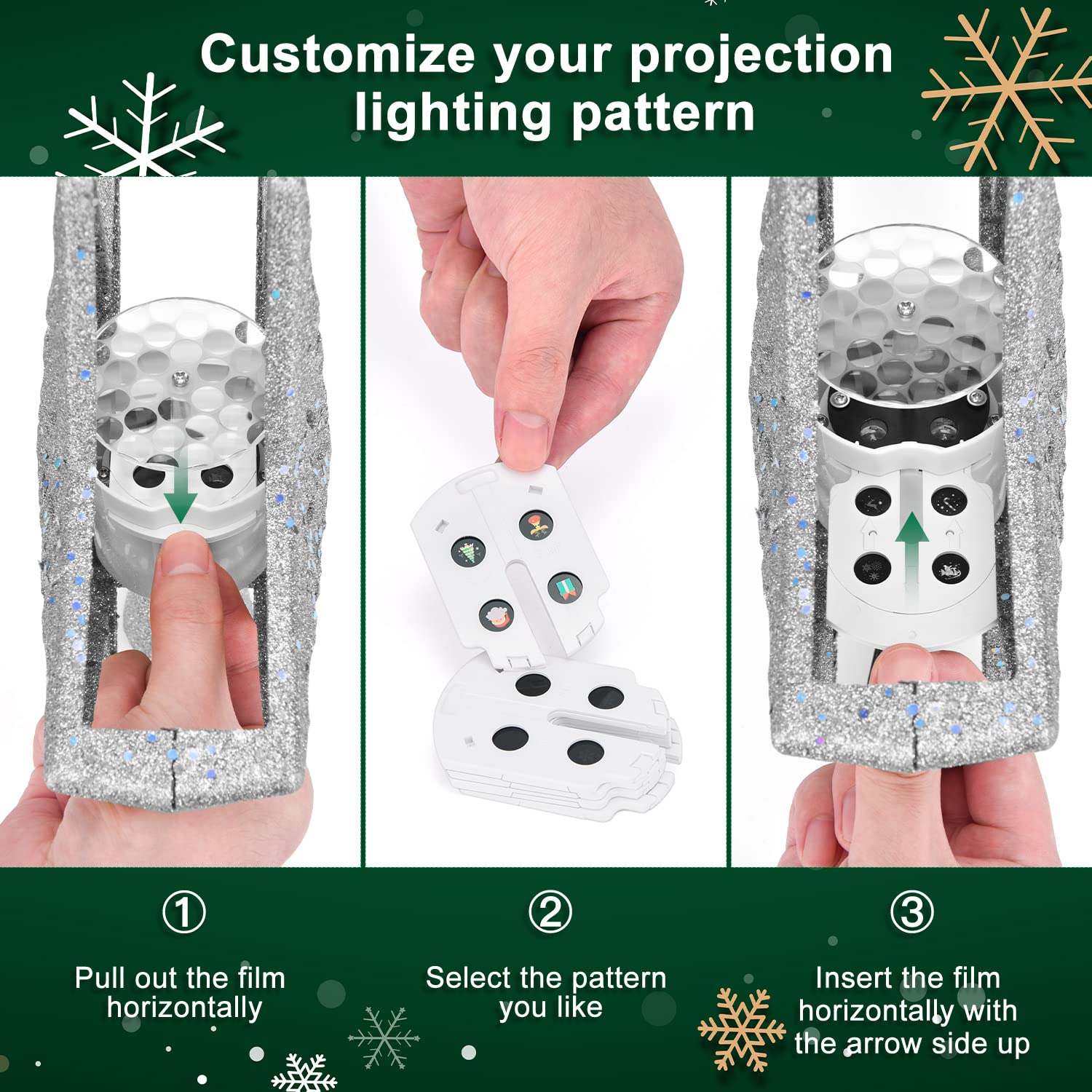 Kesfitt Christmas Tree Topper Lighted with 6 Projection Modes,Christmas Star Tree Topper Built-in LED Rotating Lights,Gold 3D Glitter Dynamic Projection for Xmas Party Holiday Decorations
