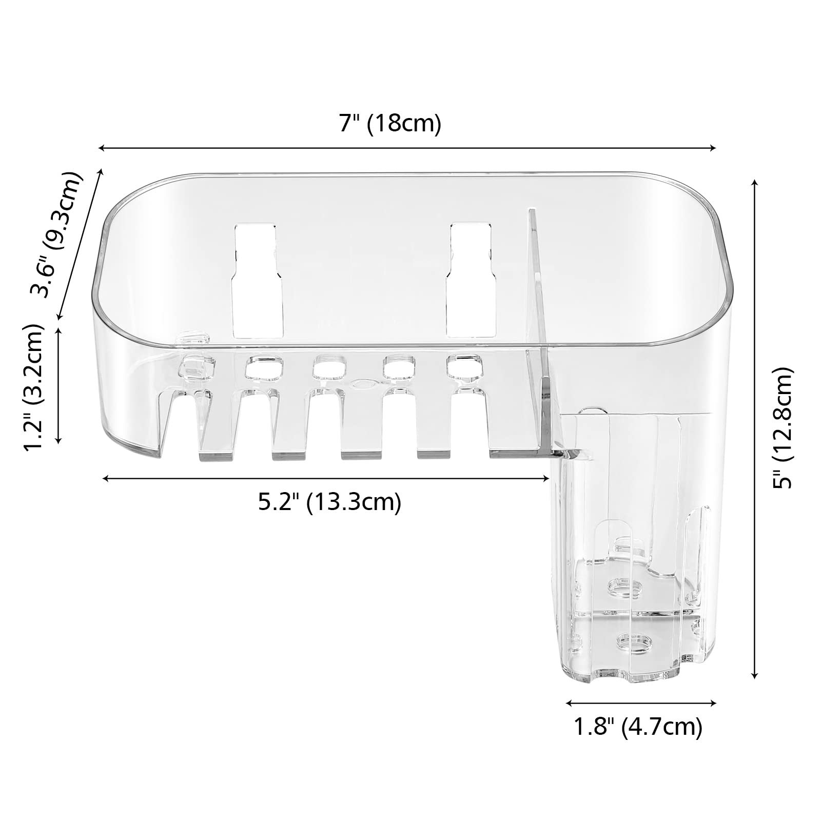 Lunmore Kitchen Sink Caddy, Plastic Sponge and Brush Holder, Adhesive Sink Organizer for Bathroom, Kitchen (Transparent)