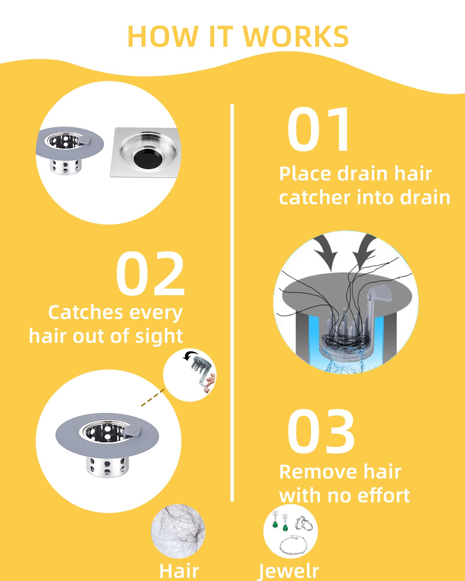 Magikeration Shower Drain Hair Catcher, Keep Hands Clean,Use for Shower Dain, Bathtub,Sink,Easy to Use,Stainless Steel and Silicone(Big)