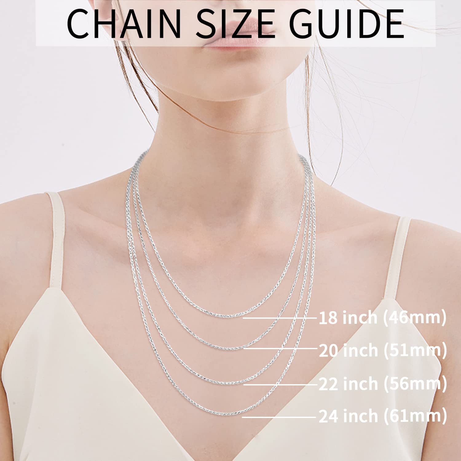 Jewlpire Diamond Cut 925 Sterling Silver Chain Rope Chain Italian Silver Necklace Chain for Women Men Super Shiny Durable 1.35mm Size 18 Inch