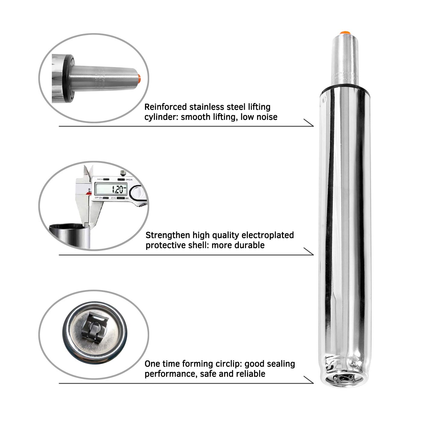 Nazalus Stroke 6.3'' Gas Lift Cylinder Replacement Pneumatic Chair Part Heavy Duty Steel Case Universal Size Height Extension for Office Stool Chair