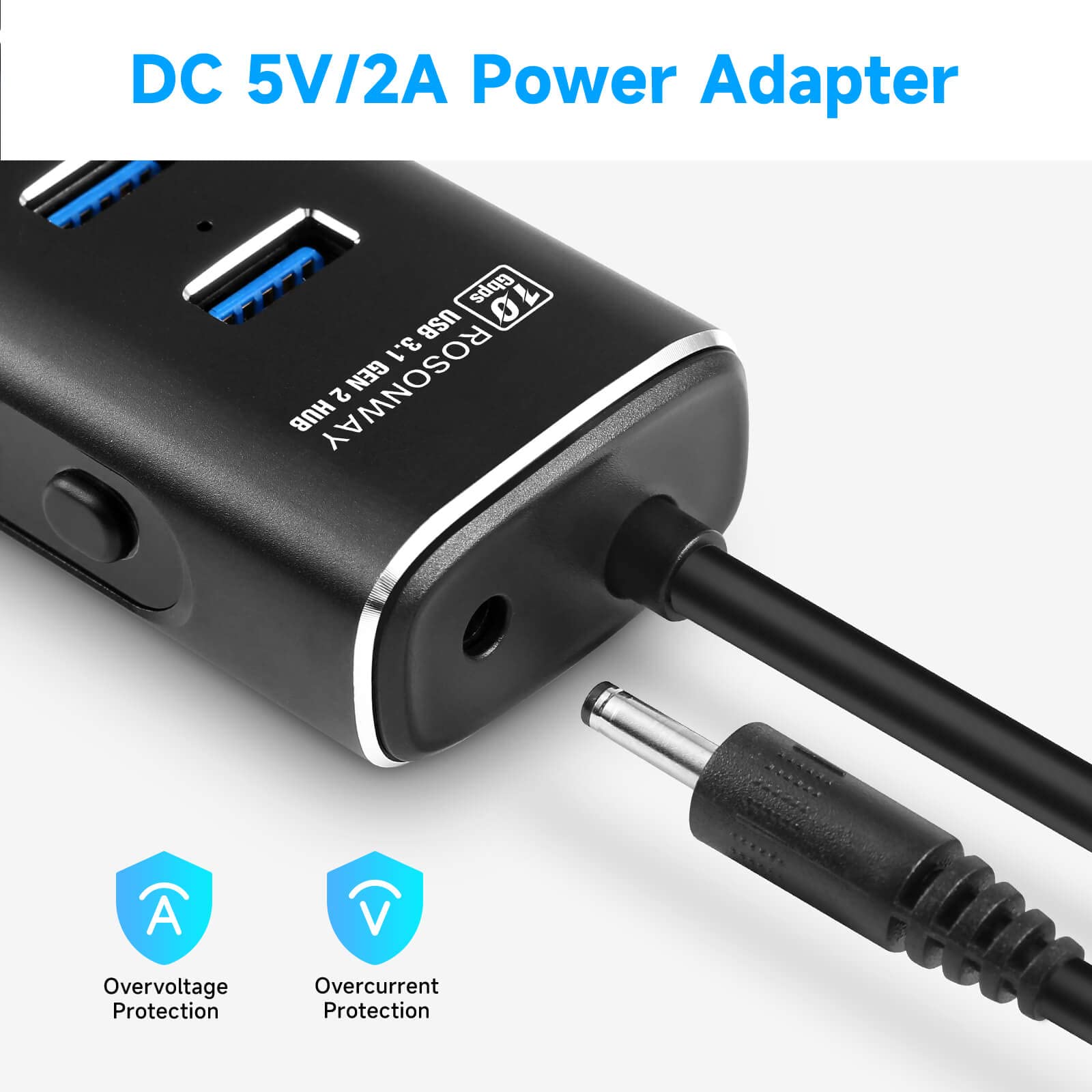 Rosonway 5 in 1 USB C Hub with 3 USB 3.2 10Gbps Data Ports, SD/TF Card Readers, 2ft Cable and Individual Switches, for PC, Laptops, M1 Mac Mini, iMac, MacBook Pro/Air, RSH-A104D