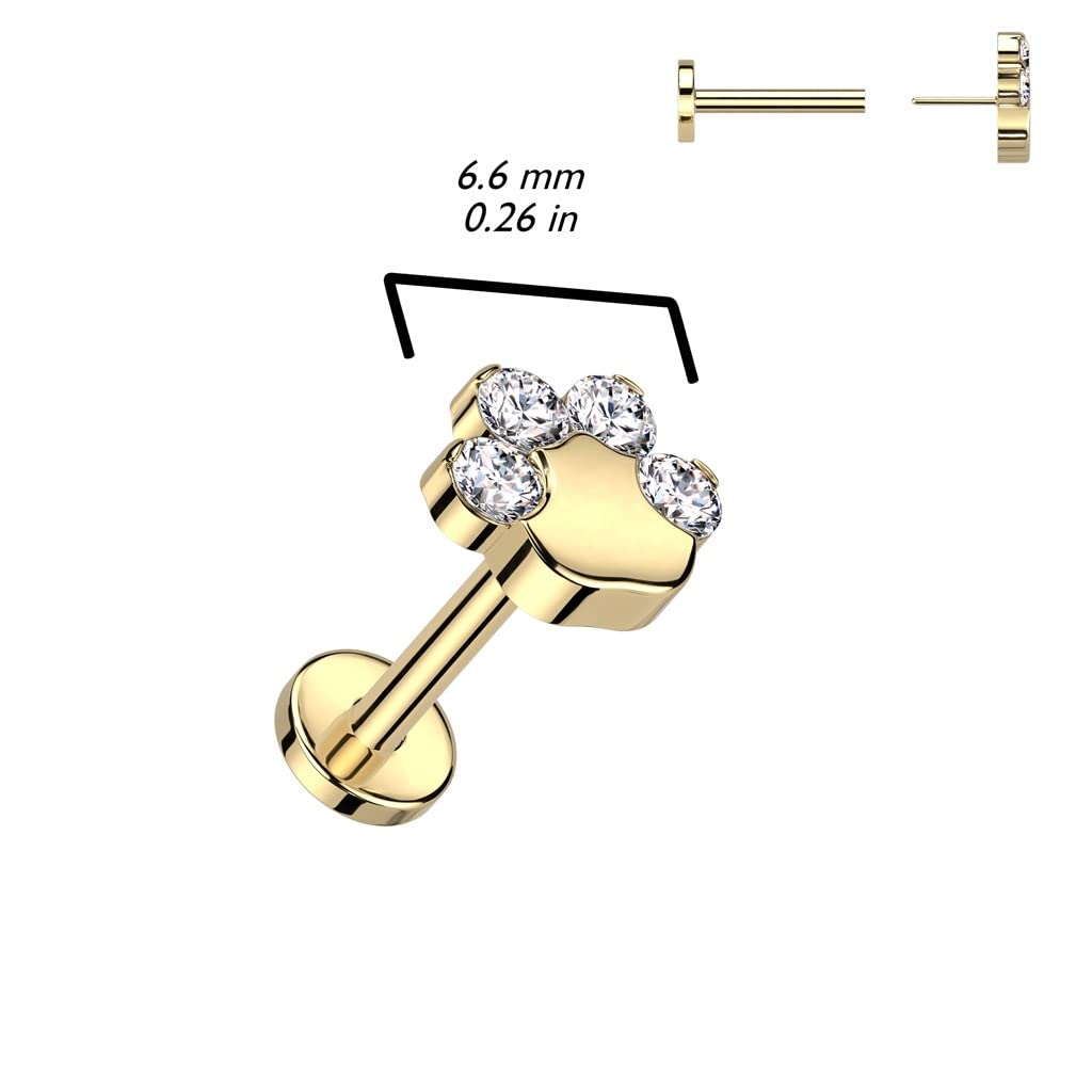 Pierced Owl 18GA F136 Implant Grade Titanium Threadless Push-in CZ Crystal Paw Top Flat Back Stud (Aurora Borealis)