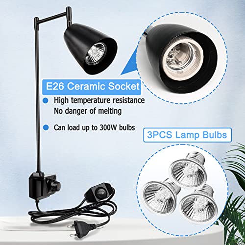 Terrarium Heat Lamp for Reptiles Tortoise, 3 Bulb UVA UVB Light Basking Lamps, Aquarium Heat Spotlight Reptile Light Basking Light With Holder for Gecko Turtle Snake Lizards Amphibian E26 25W+50W