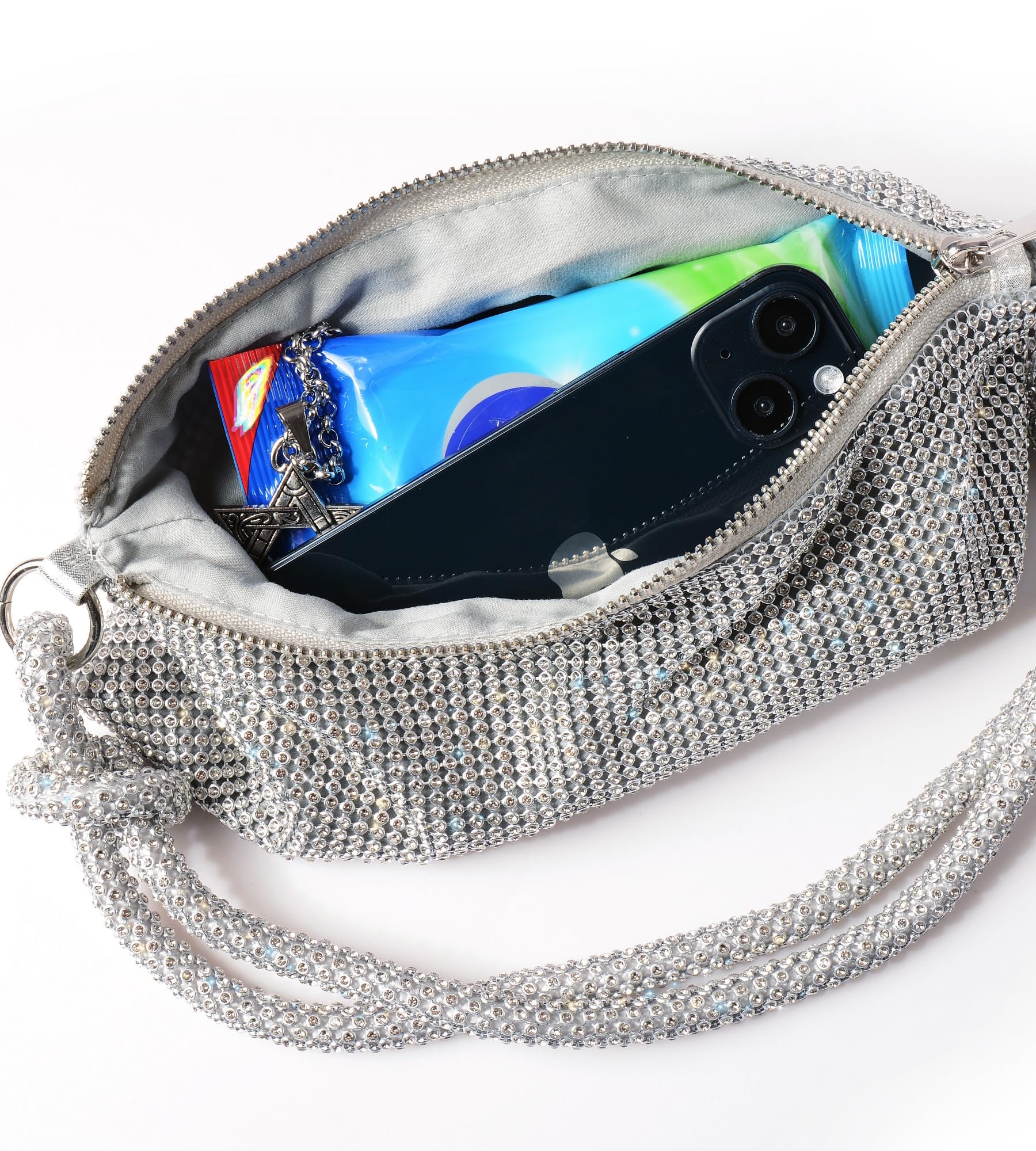 RichCoco Rhinestone Evening Purses for Women Hobo Bags Chic Sparkly Crystal Cluth Purse Bling Shiny Handbag for Party Club (Silver)