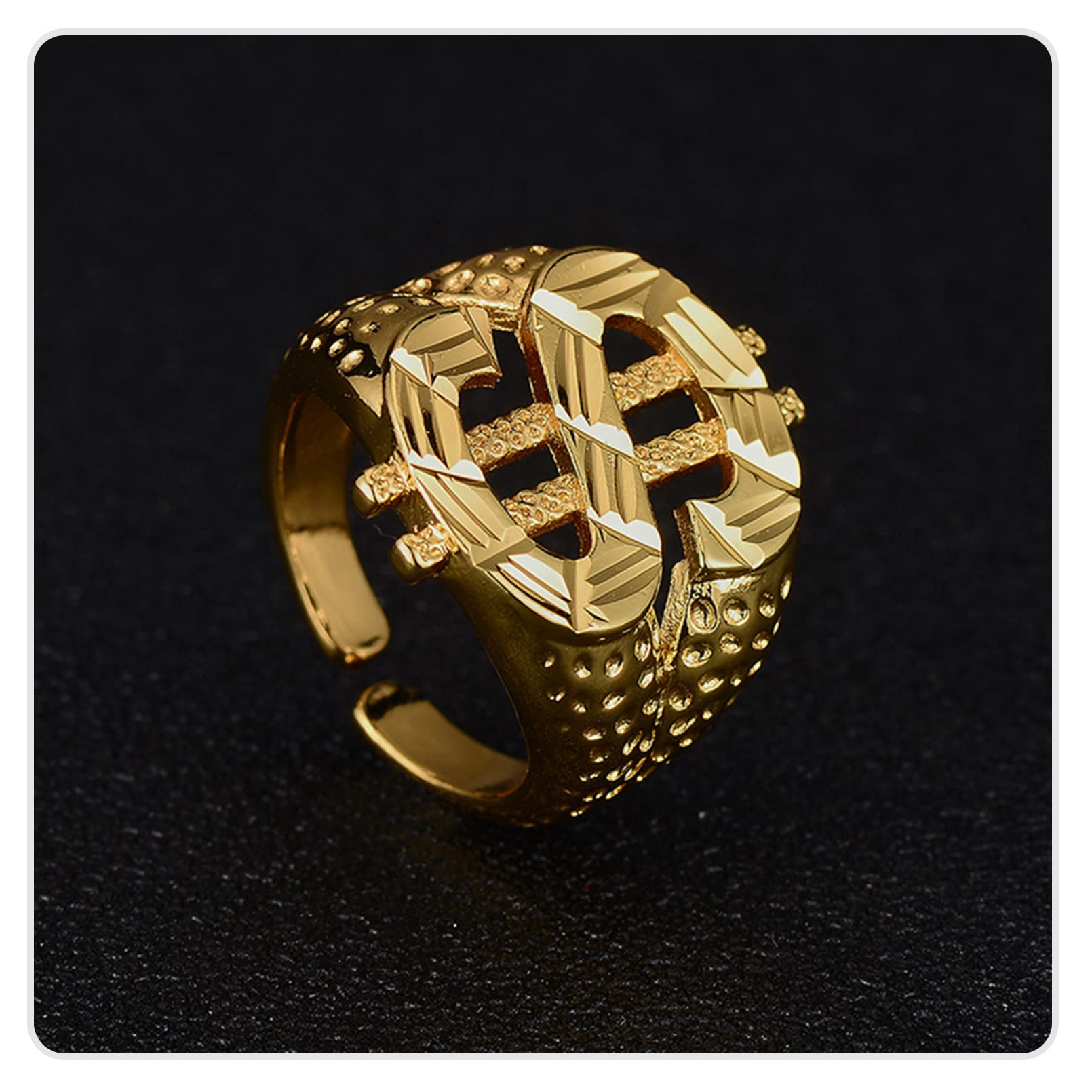 Nsitbbuery Hip Hop Jewelry 18K Gold Plated Adjustable Ring Dollar Sign Ring(Gold)