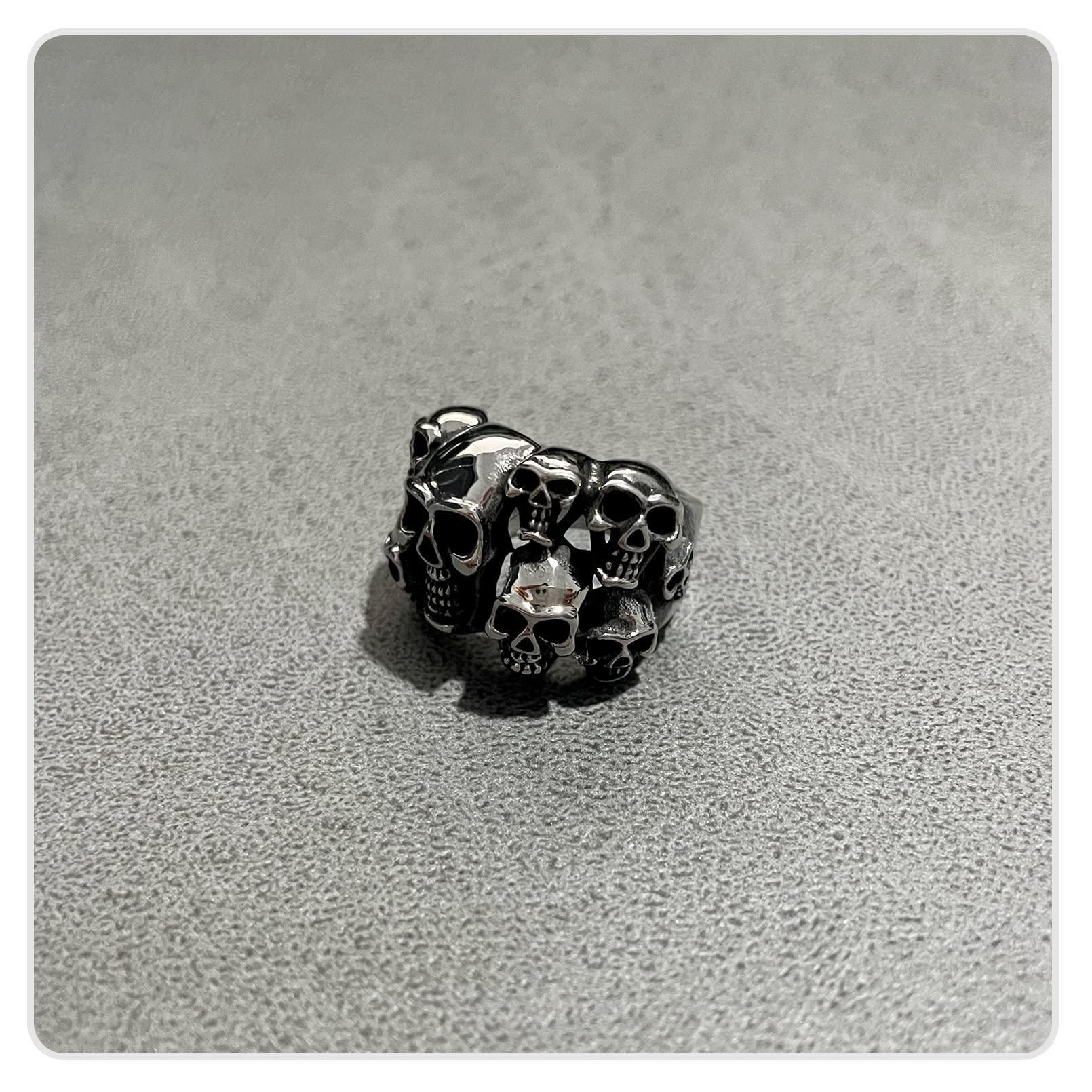 Nsitbbuery Hip Hop Jewelry Biker Ring Stainless Steel Skull Band Ring(Steel(12))