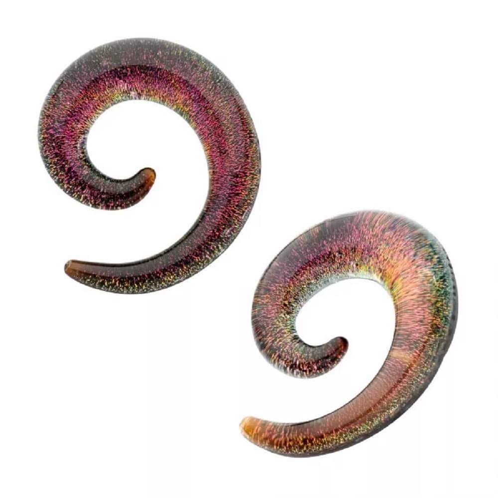 Pierced Owl Purple Glass Sparkle Swirl Galaxy Spiral Taper Plugs, Sold as a Pair (6mm (2GA))